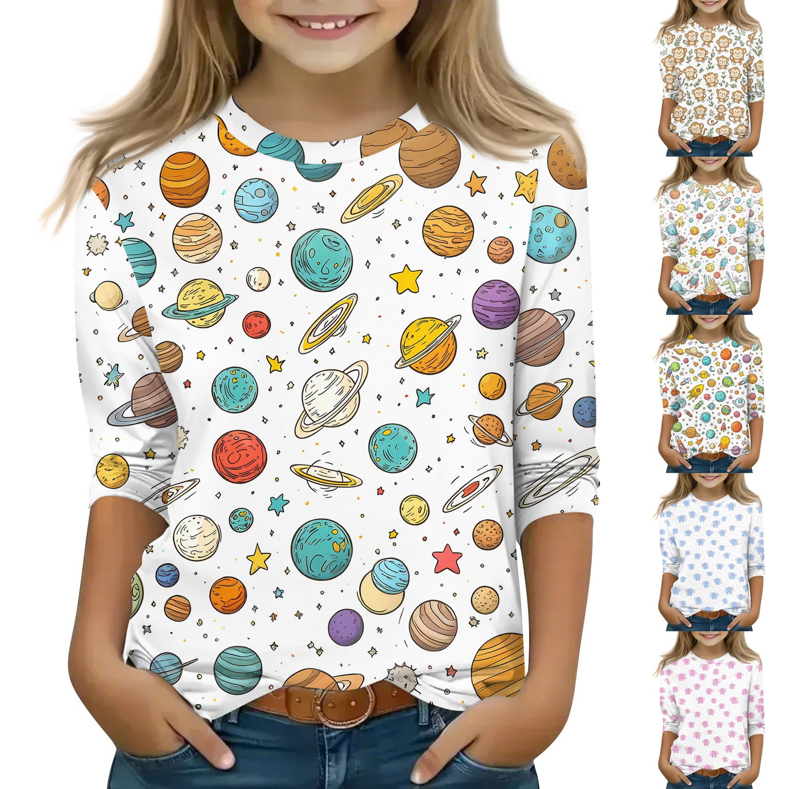 Drmagiyhm Light Blue 3/4 Shirts for Girls Size 10-12 Cute Floral Print ...