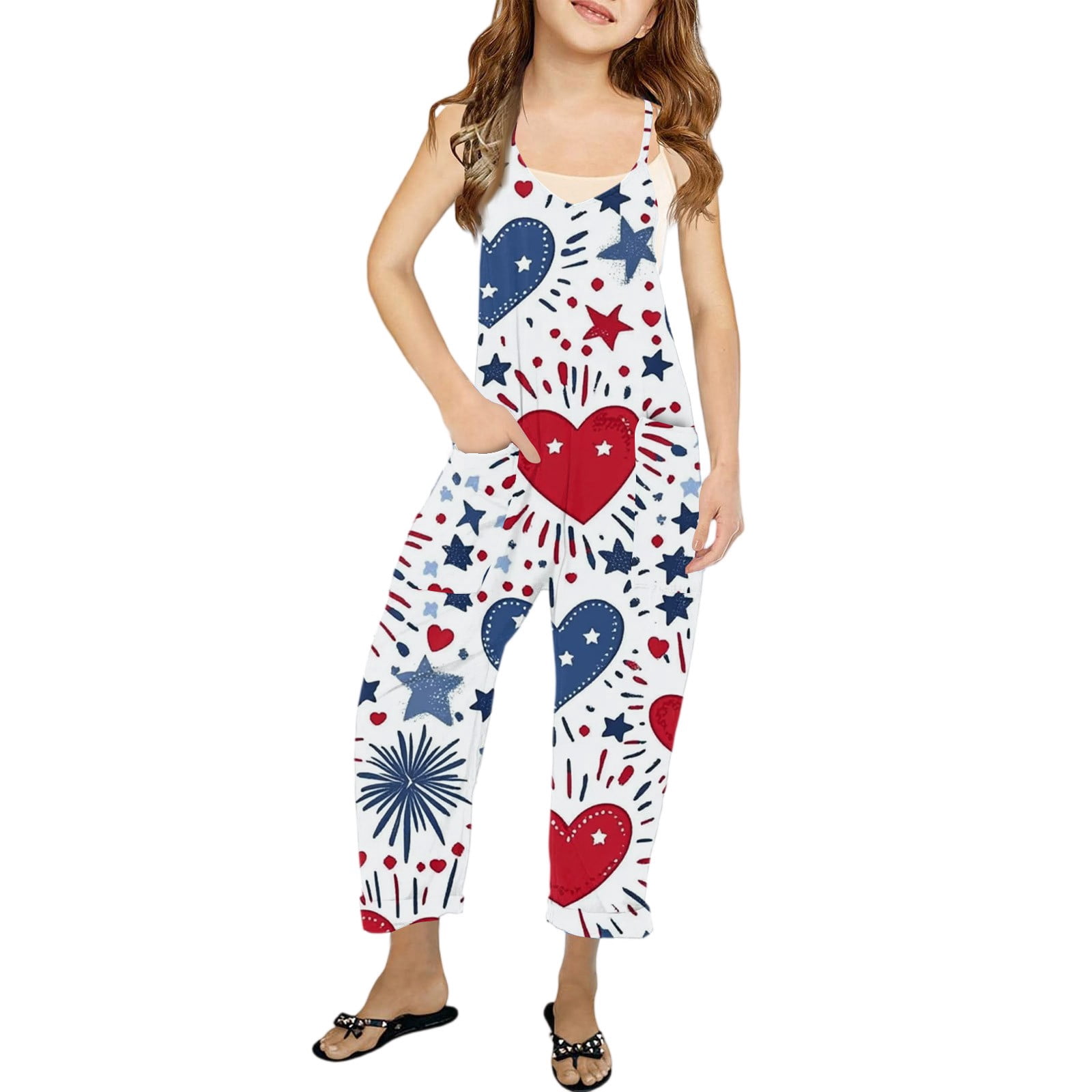 Drmagiyhm Light Blue American Flag Rompers Girl Size 10-12 Cute Stars ...