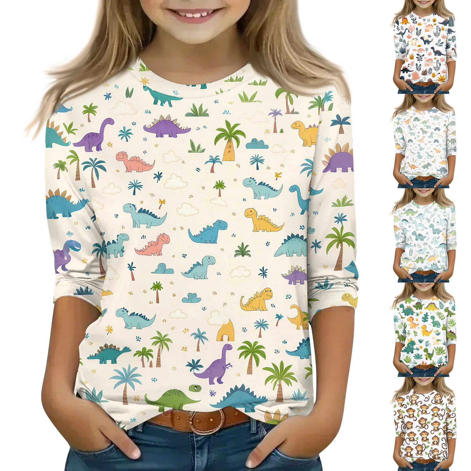 Drmagiyhm Light Brown Girls 3/4 T Shirts Size 10-12 Cute Floral Print ...