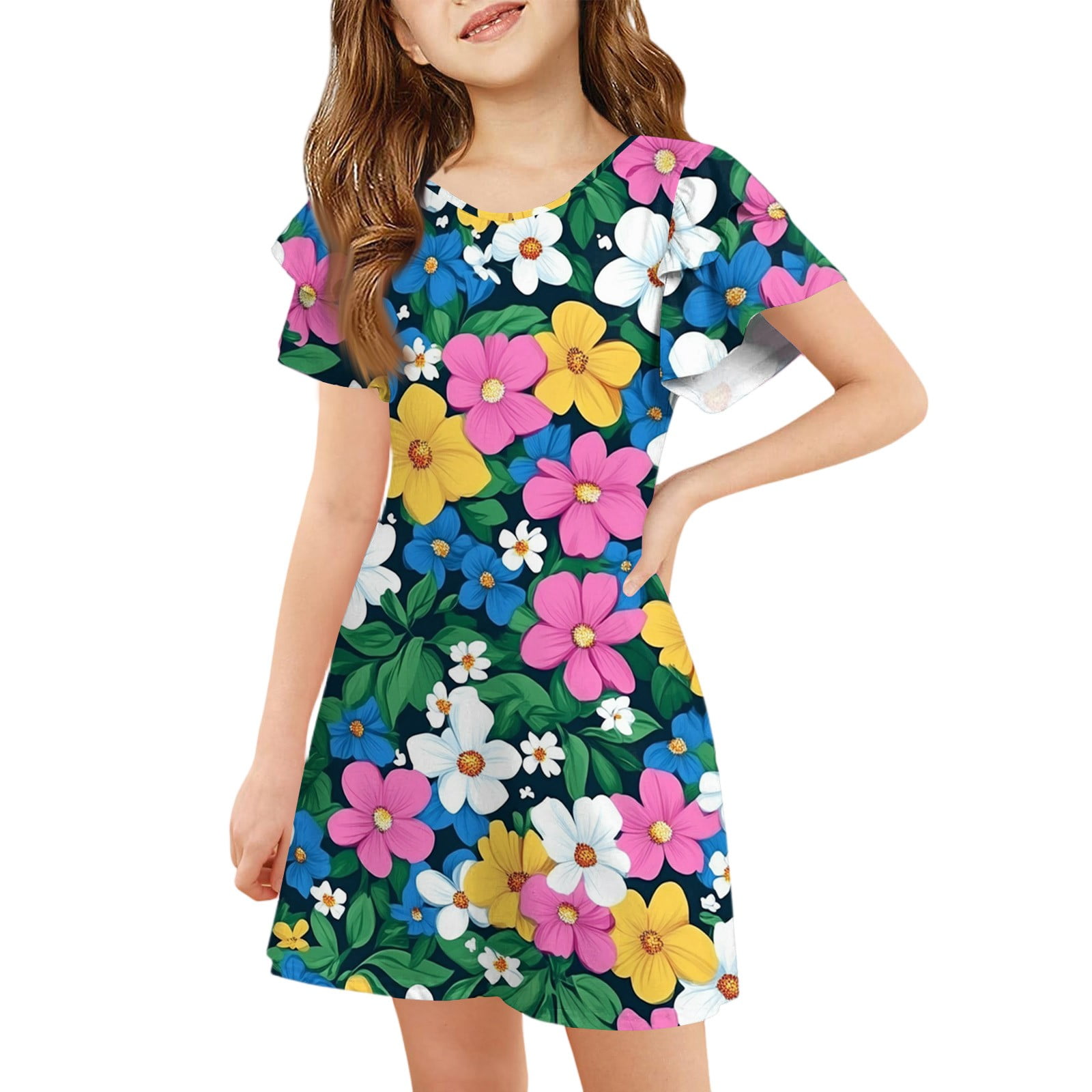 Drmagiyhm Little Girls Dresses Size 10-12 Summer Casual Princess Dress ...