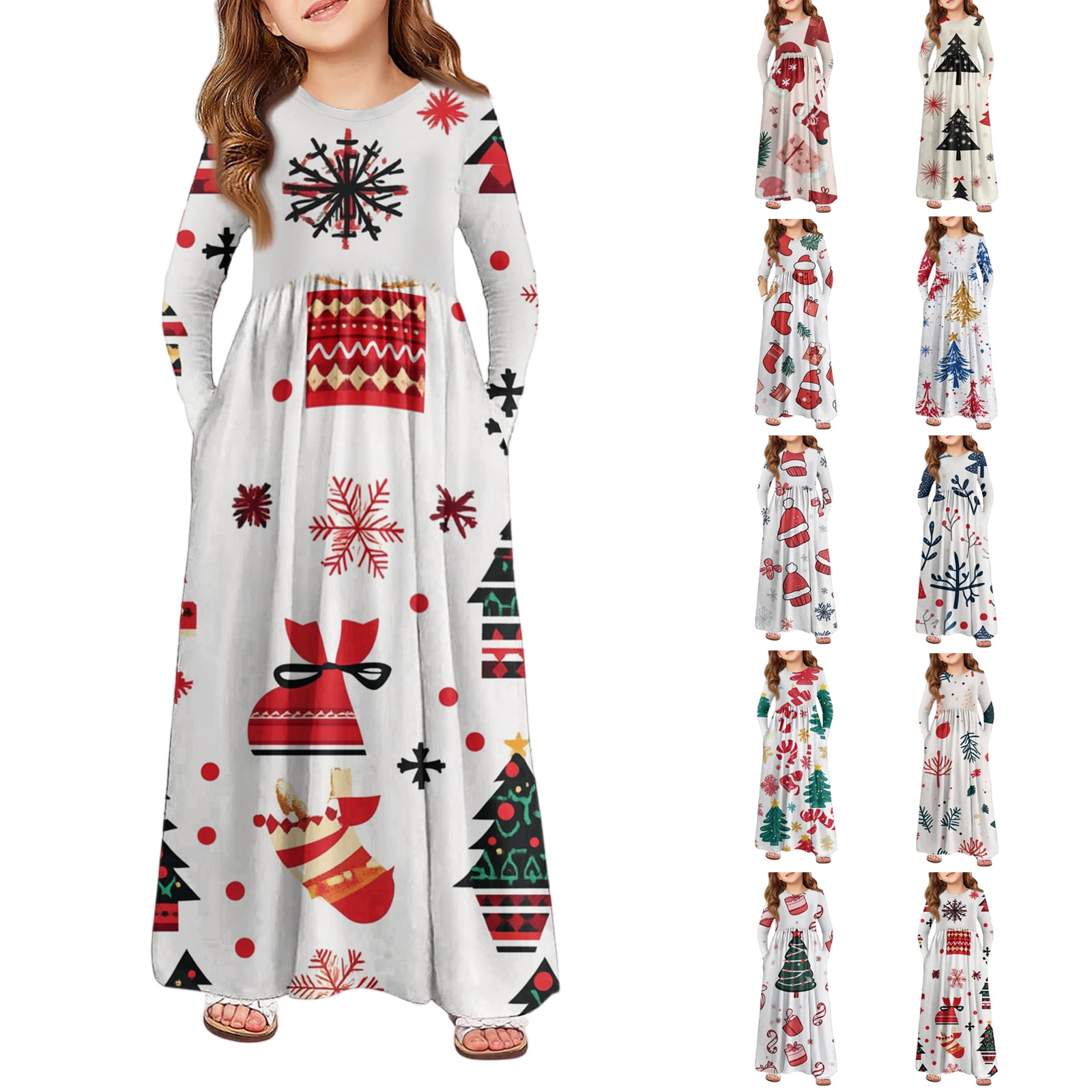 Drmagiyhm Long Dresses for Girls Size 10-12 Autumn Crew Neck Tiered ...
