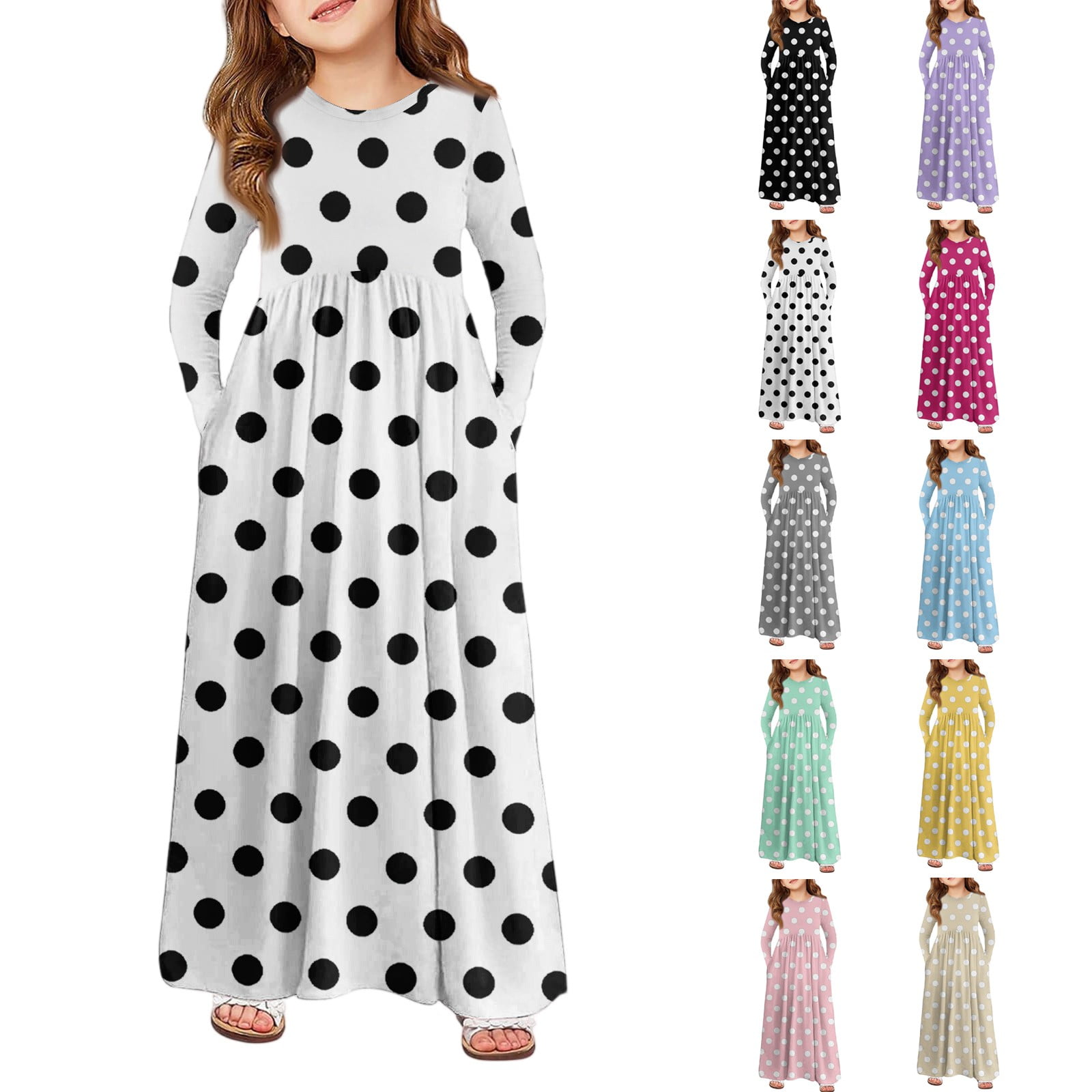 Drmagiyhm Long Dresses for Girls Size 10-12 Crew Neck wave point Tiered ...