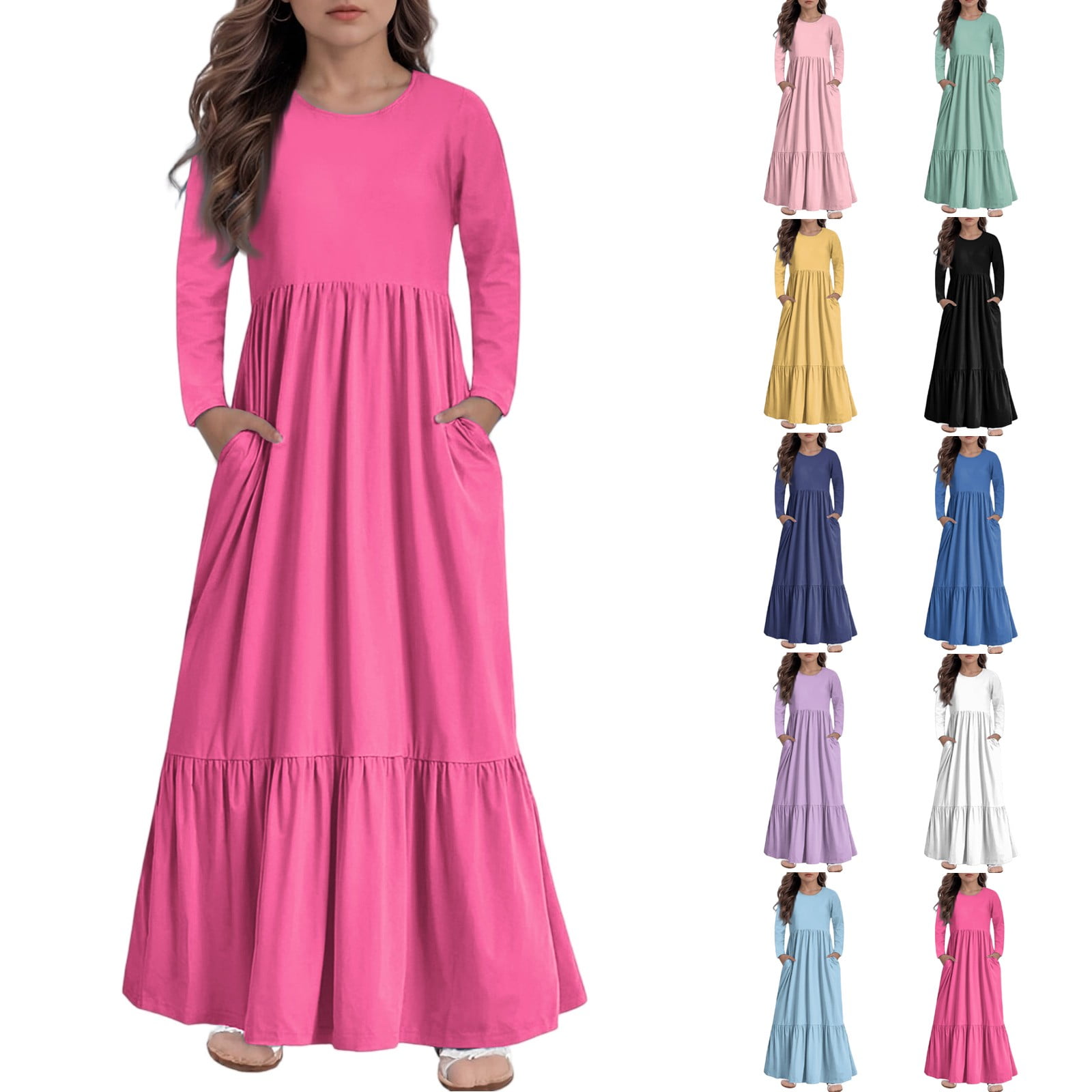 Drmagiyhm Long Dresses for Girls Size 10-12 Fall Crew Neck Tiered ...