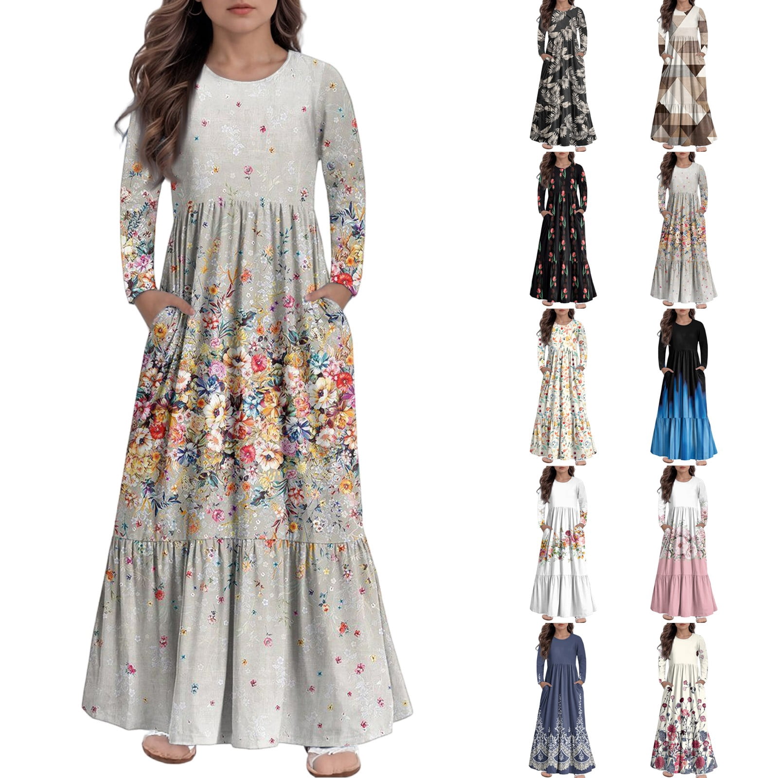 Drmagiyhm Long Sleeve Dress for Girls Size 10-12 Long Sleeve Tiered ...