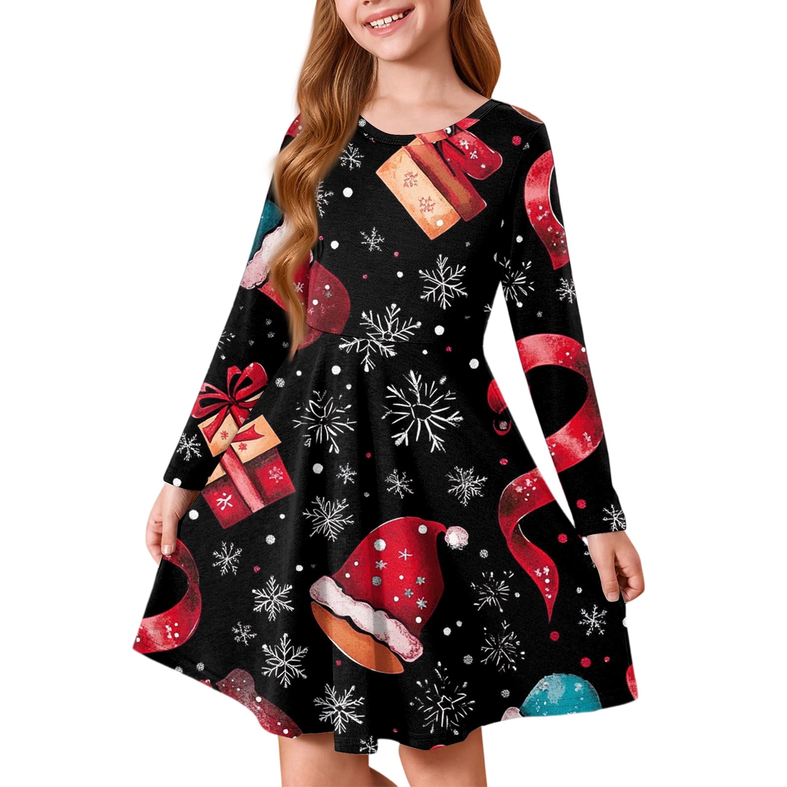 Drmagiyhm Long Sleeve Midi Dress for Girls Size 10-12 Christmas Twirly ...