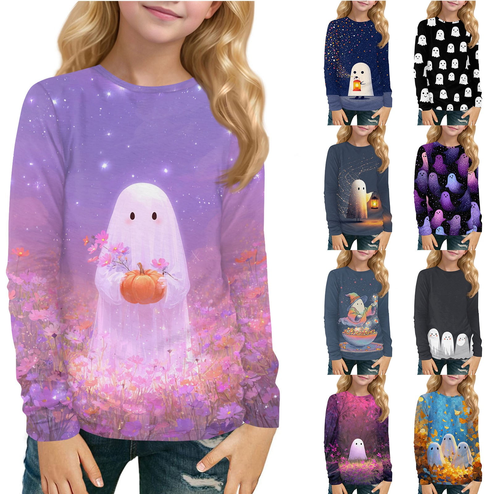 Drmagiyhm Long Sleeve Tops for Girls Size 10-12 Cute Halloween Floral ...