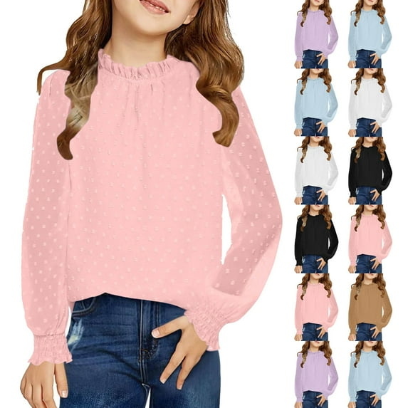 Drmagiyhm Long Sleeve Tops for Girls Size 10-12 Basic Solid Color ...