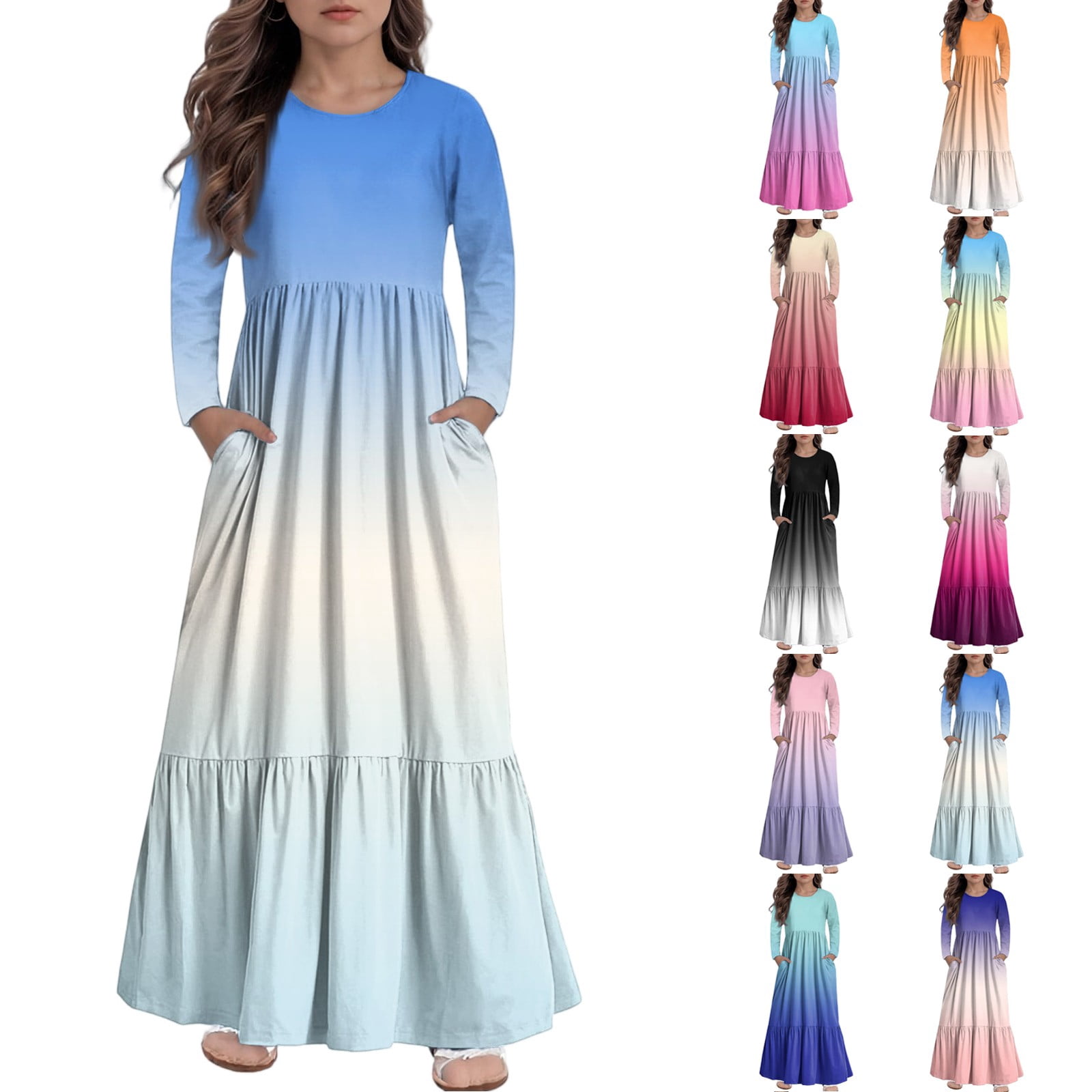 Drmagiyhm Maxi Dresses for Girl 2025 Size 10-12 Fall Crew Neck Tiered ...