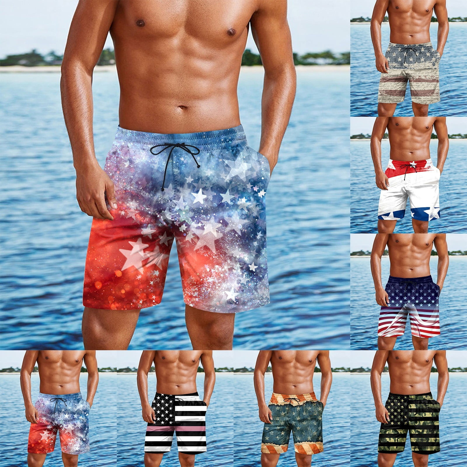 Drmagiyhm Men's Board Shorts July 4th Independence Day Shorts Beach ...