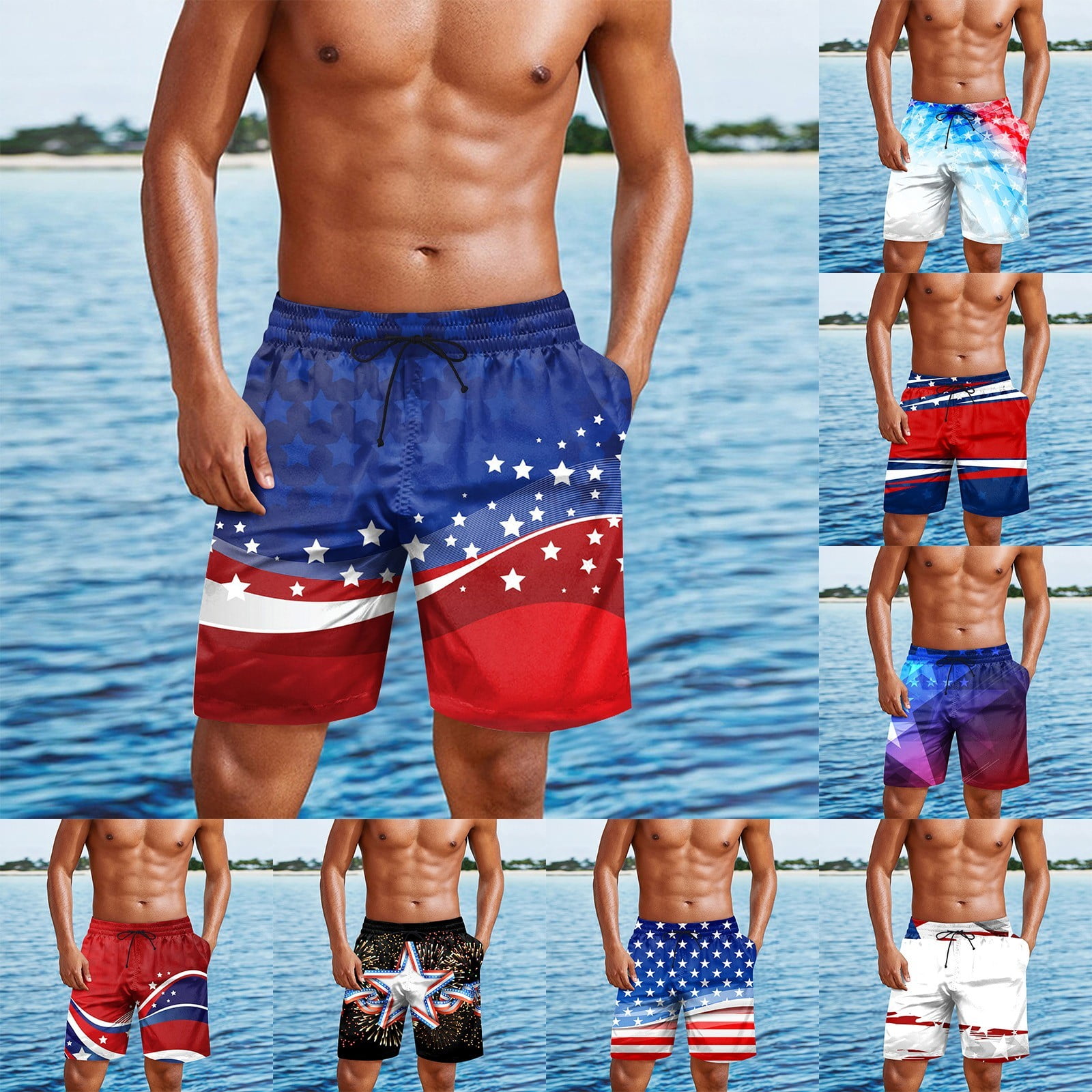 Drmagiyhm Men's Swim Trunks Flag Swimsuit Independence Day Shorts ...