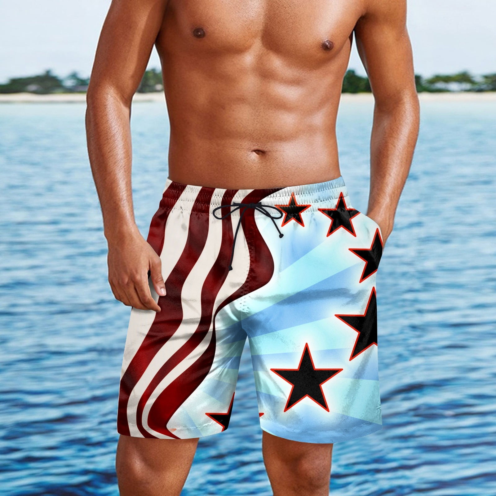 Drmagiyhm Men's Swim Trunks July 4th Independence Day Suit Beach ...