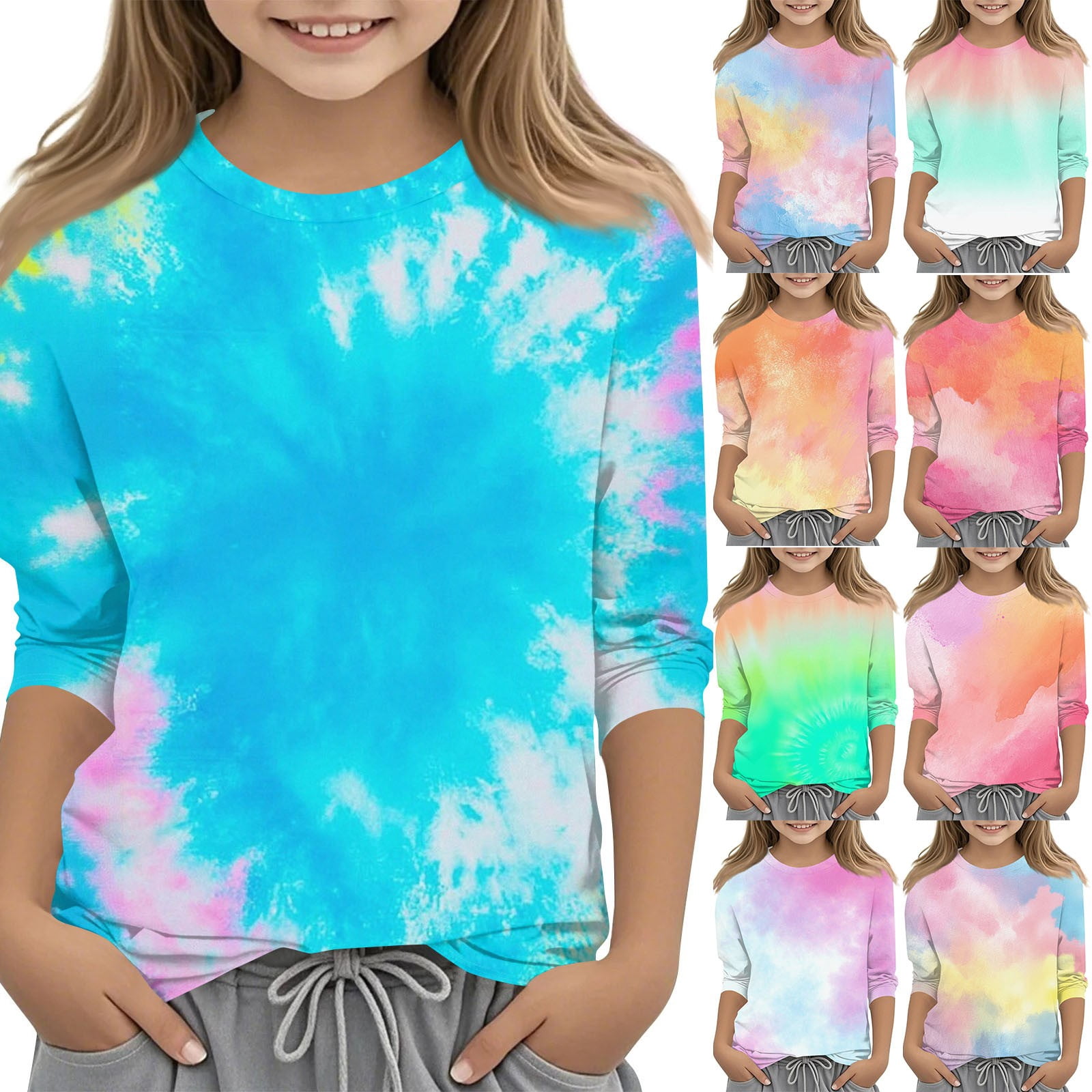 Drmagiyhm Mint Green Girls 3/4 Sleeve T Shirts Size 10-12 Cute Crewneck ...