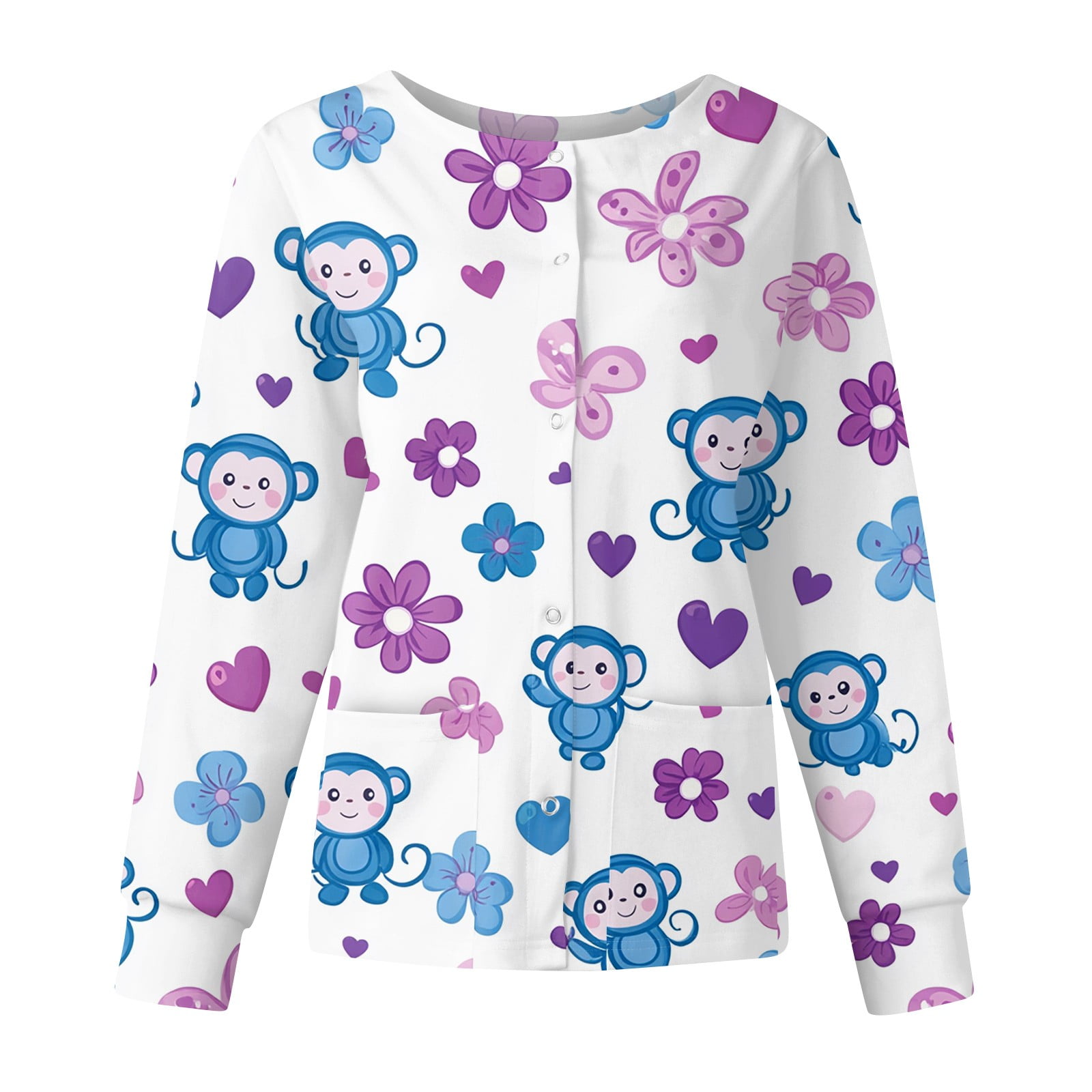 Drmagiyhm Nurse Jackets for Women Scrub Long Sleeve Floral Print Scrub ...