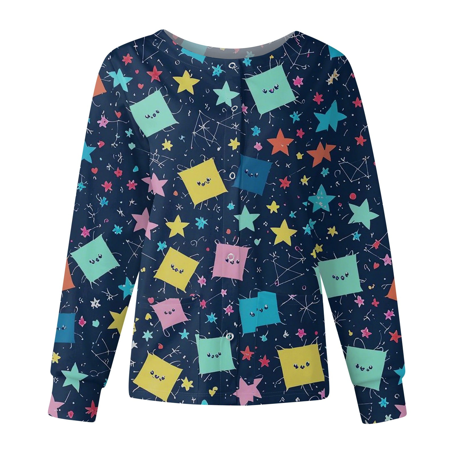 Drmagiyhm Nursing Jackets for Nurses Long Sleeve Floral Print Scrub ...