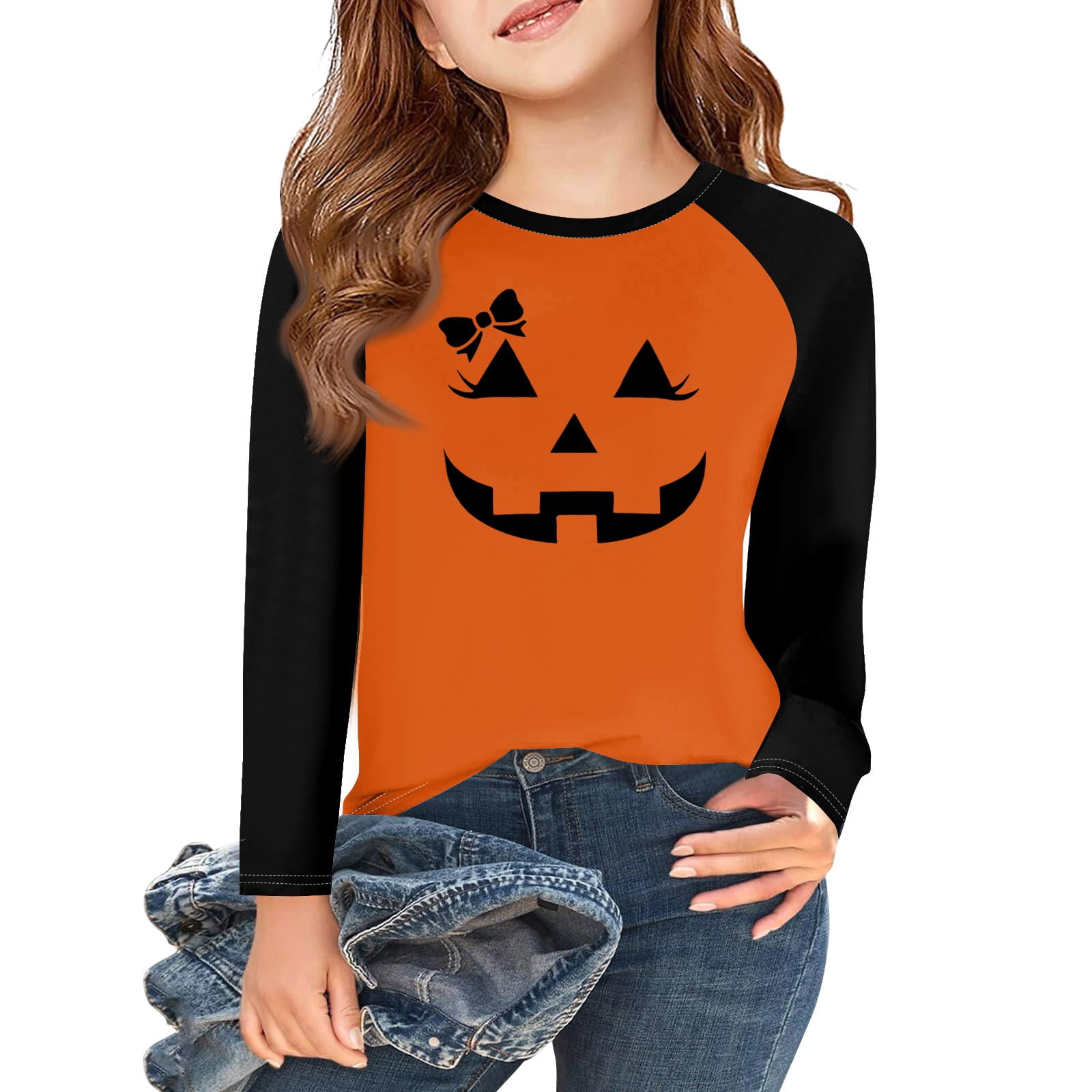 Drmagiyhm Orange Girls Halloween Tops Size 10-12 Cute Long Sleeve ...