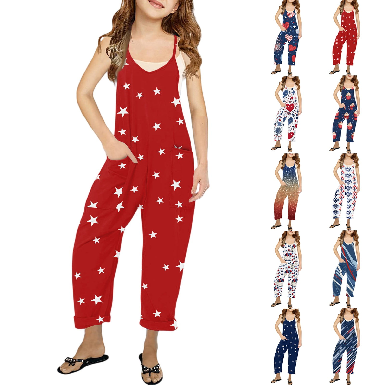Drmagiyhm Patriotic Jumpsuit for Girls Size 10-12 Cute Trendy Spaghetti ...