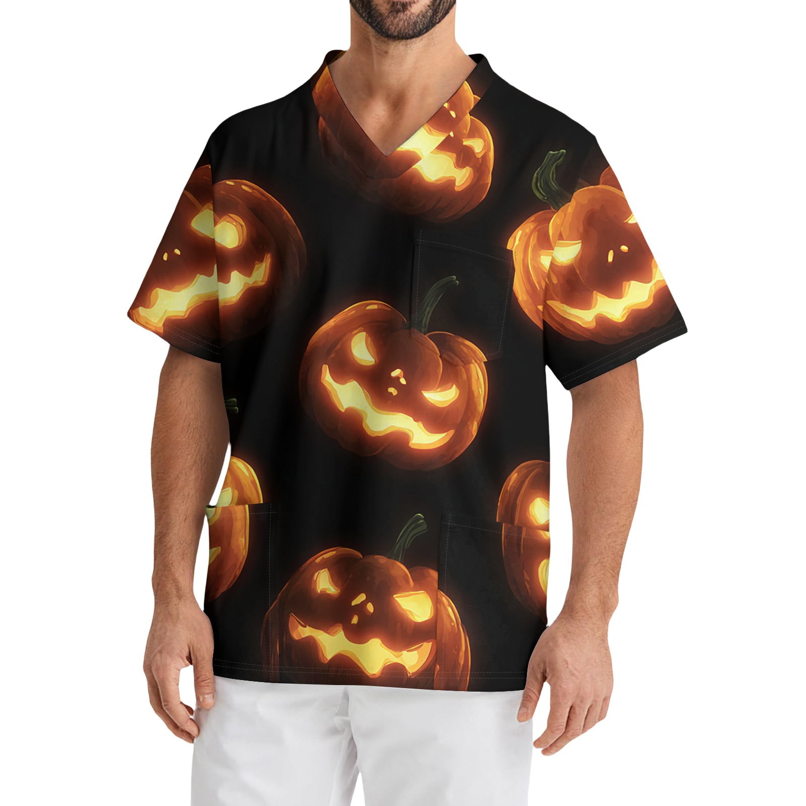 Drmagiyhm Plus Size Scrubs for Men Stretch Funny Halloween Shirts Short ...