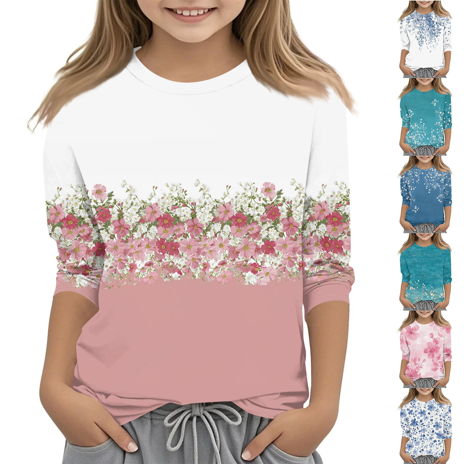 Drmagiyhm Royal Blue Girls 3/4 Sleeve Tops Size 10-12 Cute Crewneck ...