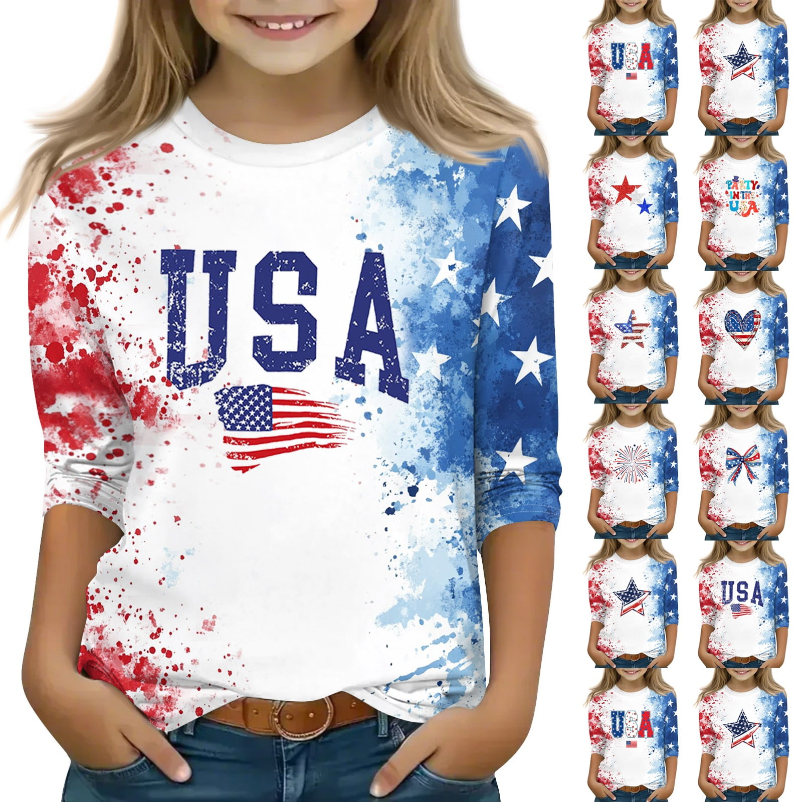 Drmagiyhm Royal Blue USA Shirts for Girl Size 10-12 Oversized Crew Neck ...
