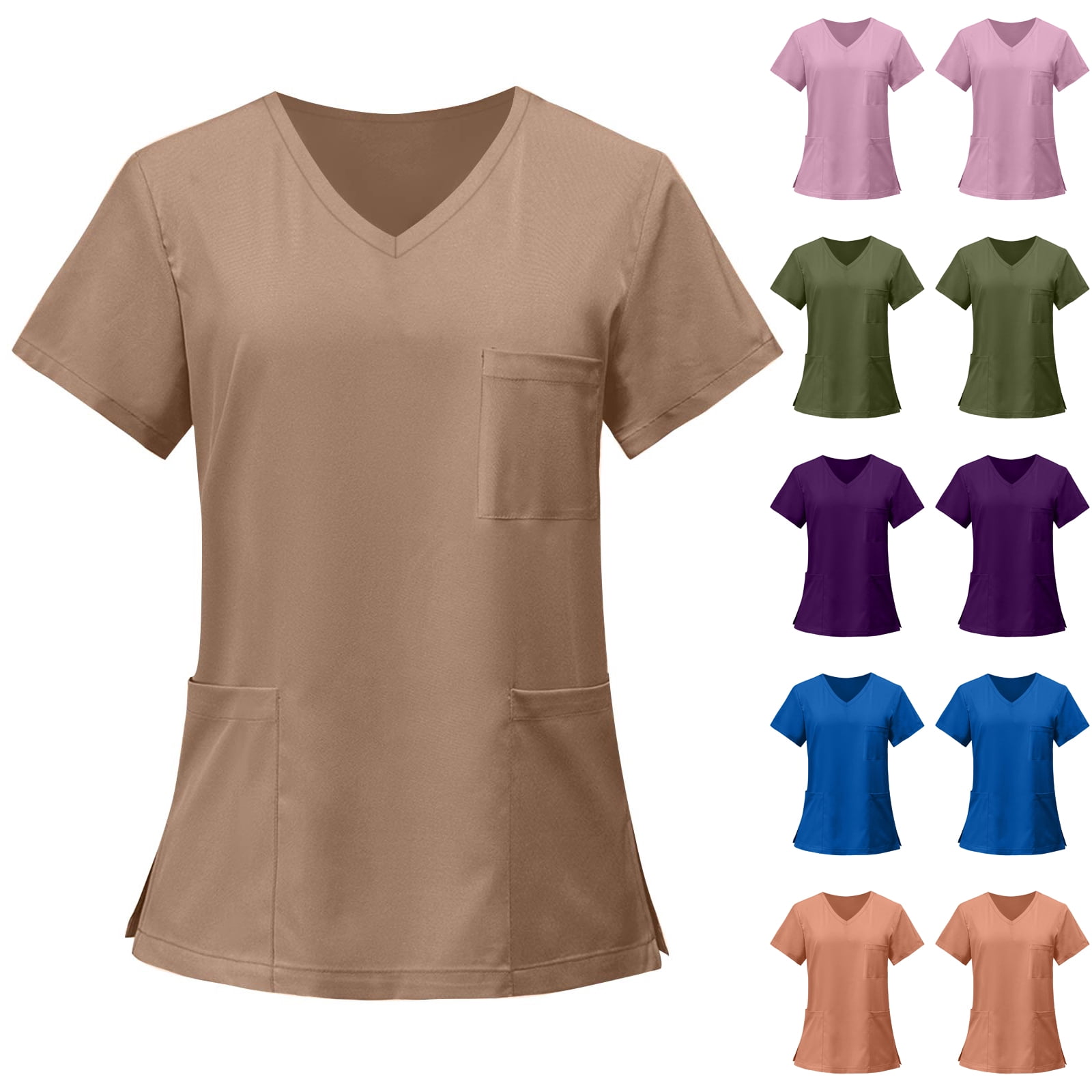 Drmagiyhm Scrub Tops Women Stretchy Solid Color Plus Size Scrub Top V ...