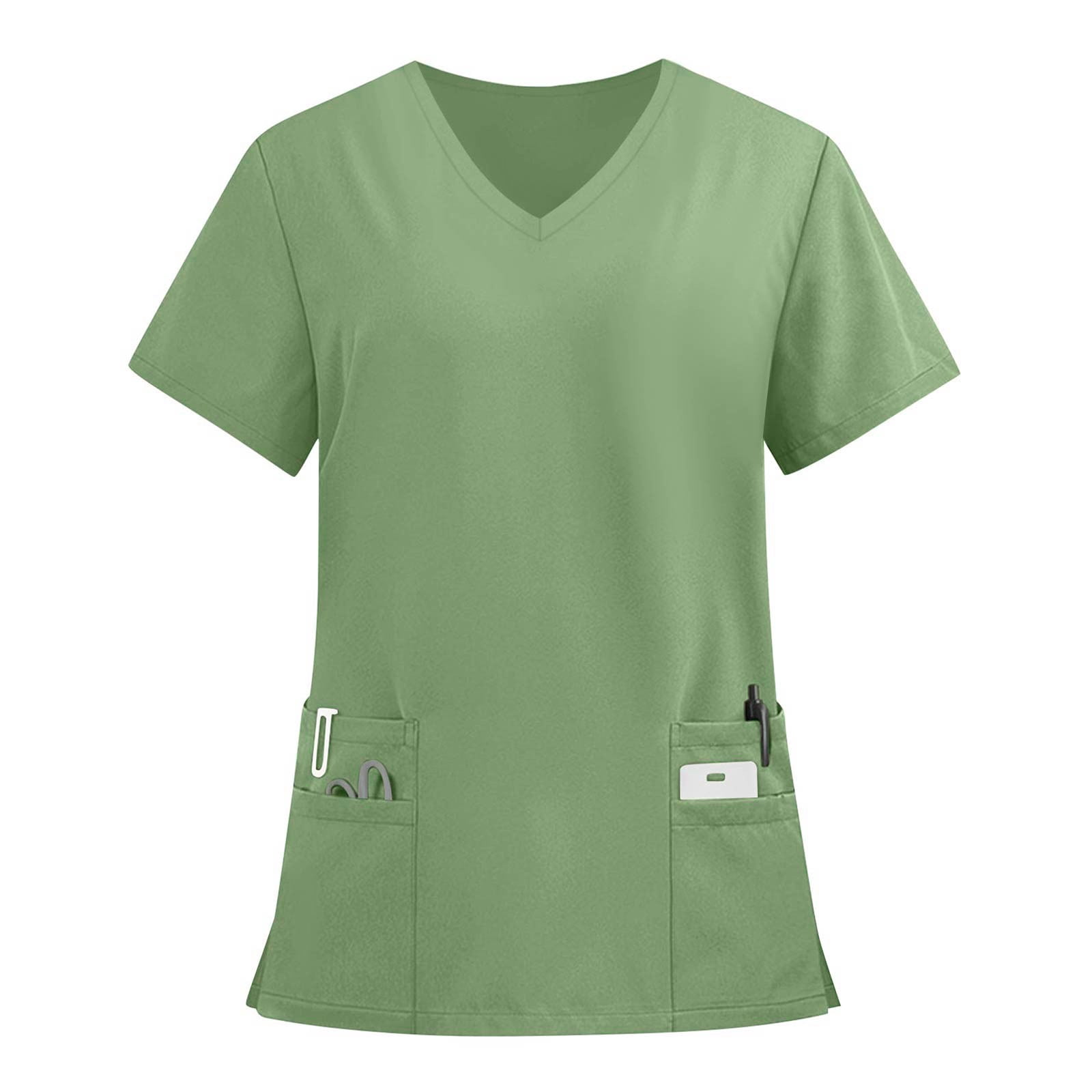Drmagiyhm Scrubs for Women Tops V Neck Solid Color Cozy Fit Plus Size ...