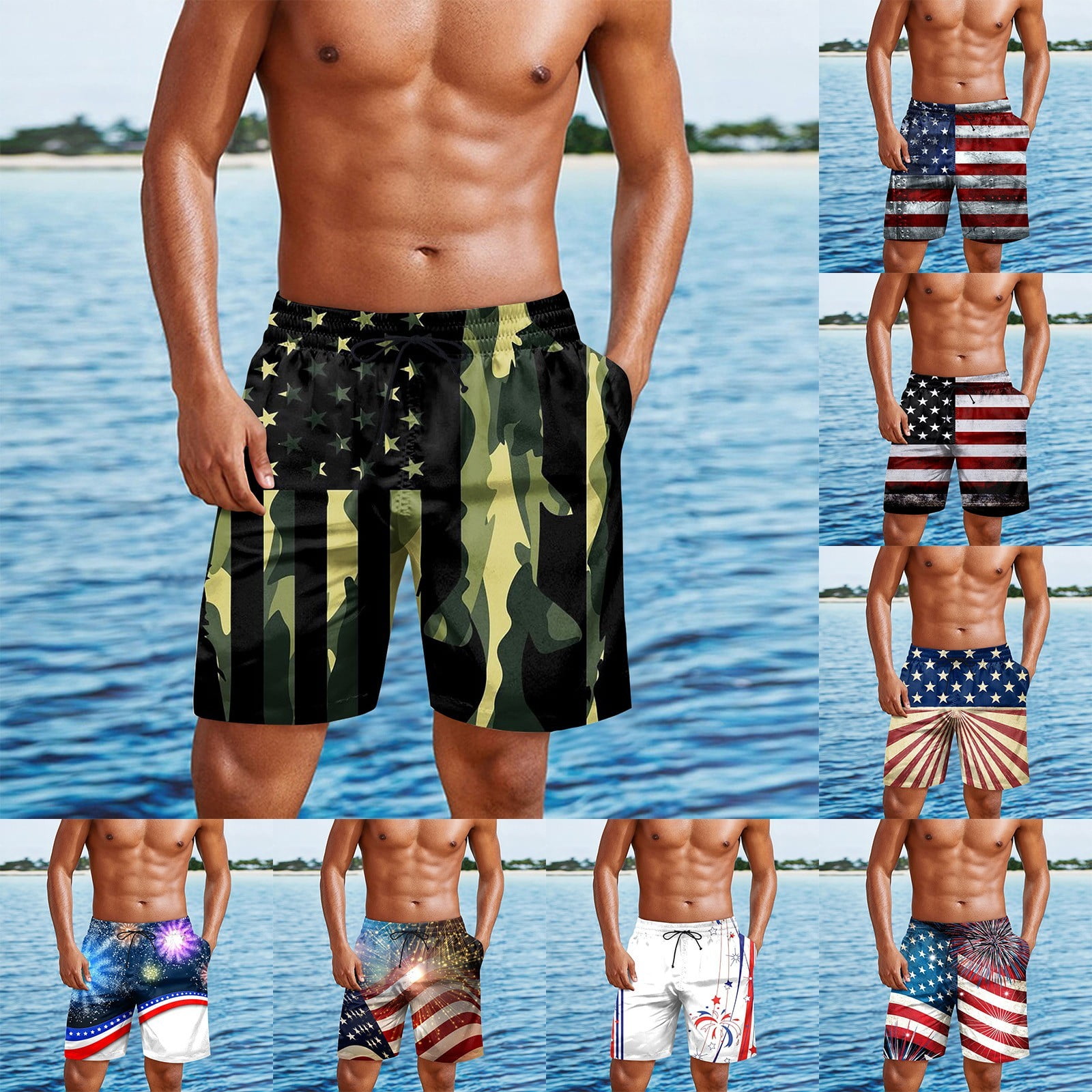 Drmagiyhm Swim Trunks Men Flag Swimsuits Independence Day Shorts Men ...