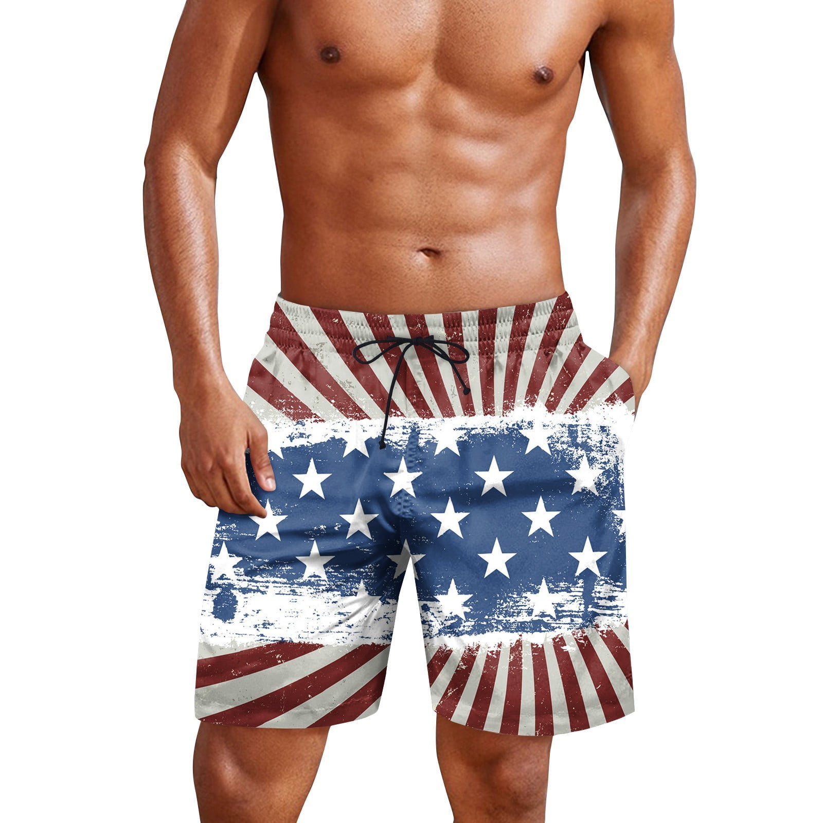 Drmagiyhm Swim Trunks Men Star and Flag Bathing Suits Independence Day ...