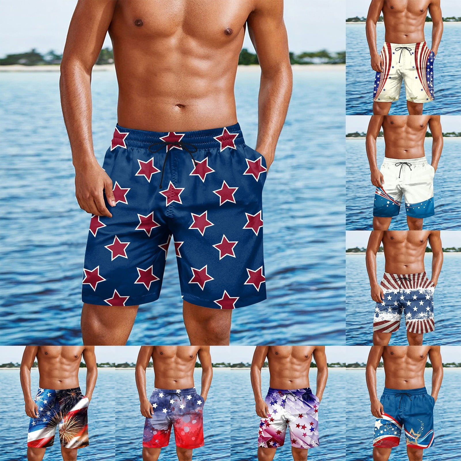 Drmagiyhm Swim Trunks for Men 4th Of July Independence Day Suit Beach ...