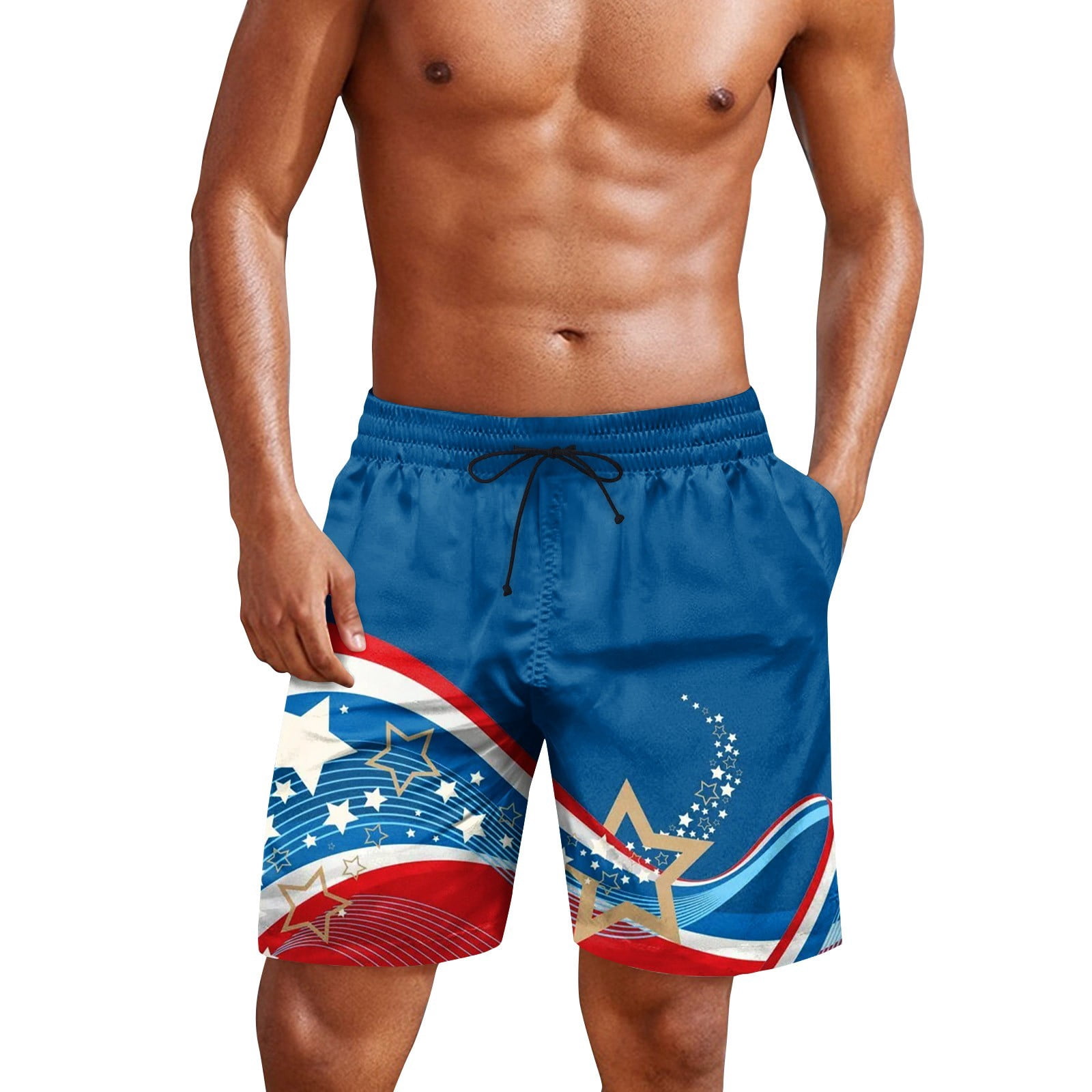 Drmagiyhm Swim Trunks for Men Star and Flag Swimsuits Independence Day ...