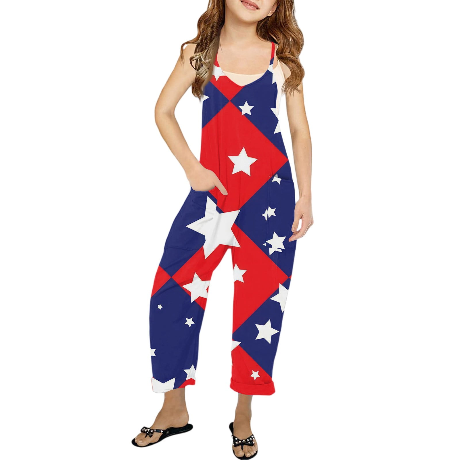 Drmagiyhm Watermelon Red American Flag Rompers Girl Size 10-12 Loose ...