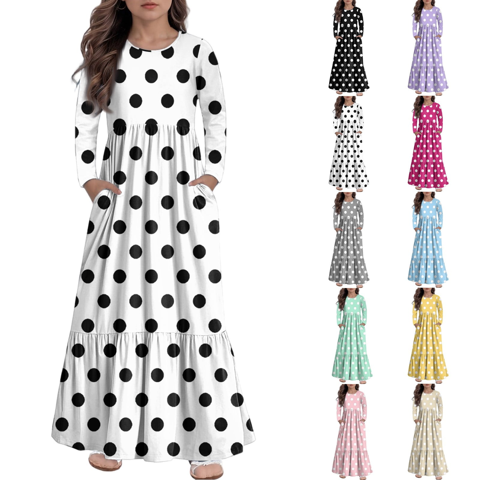 Drmagiyhm White Long Dress Girl Size 10-12 Autumn Crew Neck Tiered ...