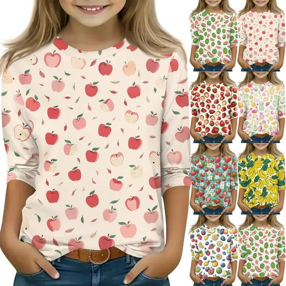 Drmagiyhm Wine 3/4 Shirts for Girls Size 10-12 Casual Floral Print ...