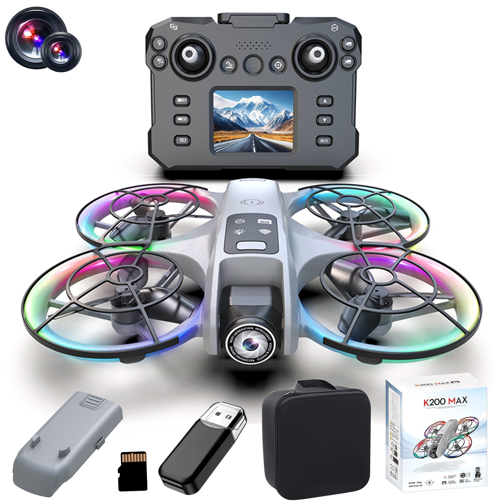 Drone With 2.4 Inch Screen Remote Control Brushless Motor And Cool LED ...