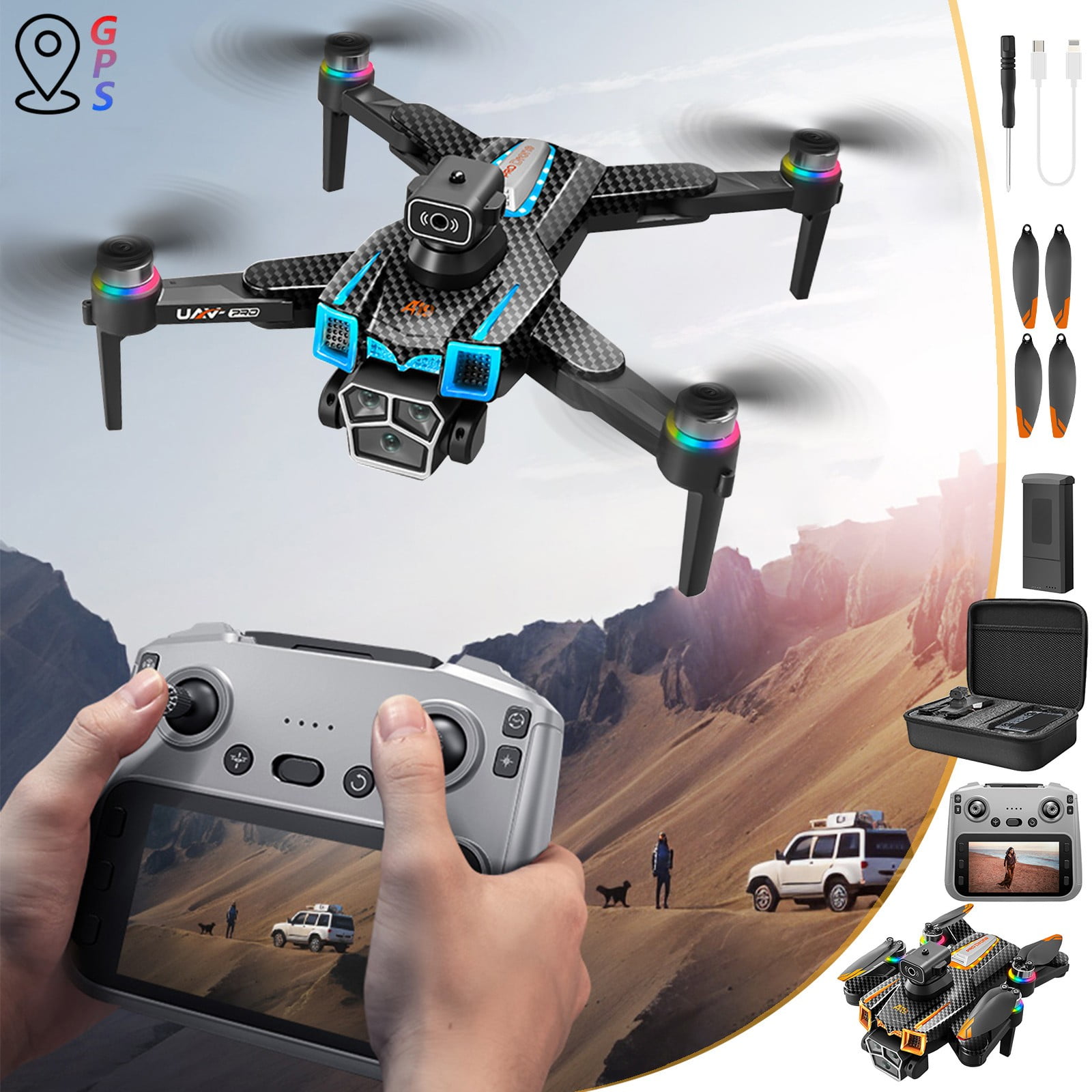 Drone For Adult,GPS Drone With 5.9 Inch Screen Remote Control Brushless ...