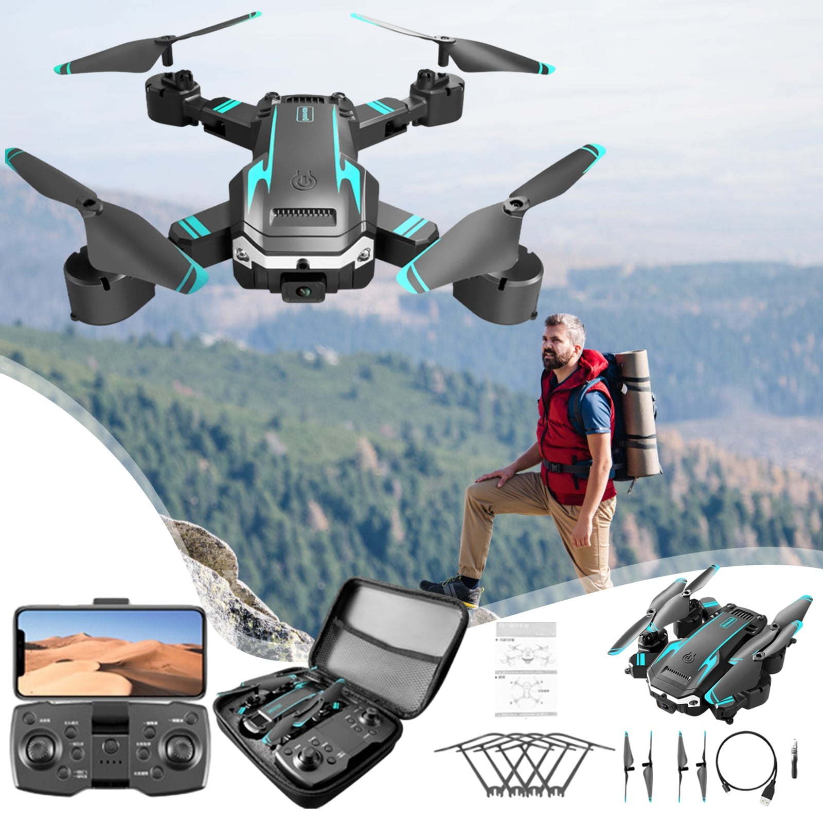 Drone with Camera for Beginners, 2K HD Dual Camera with Three-Sided ...