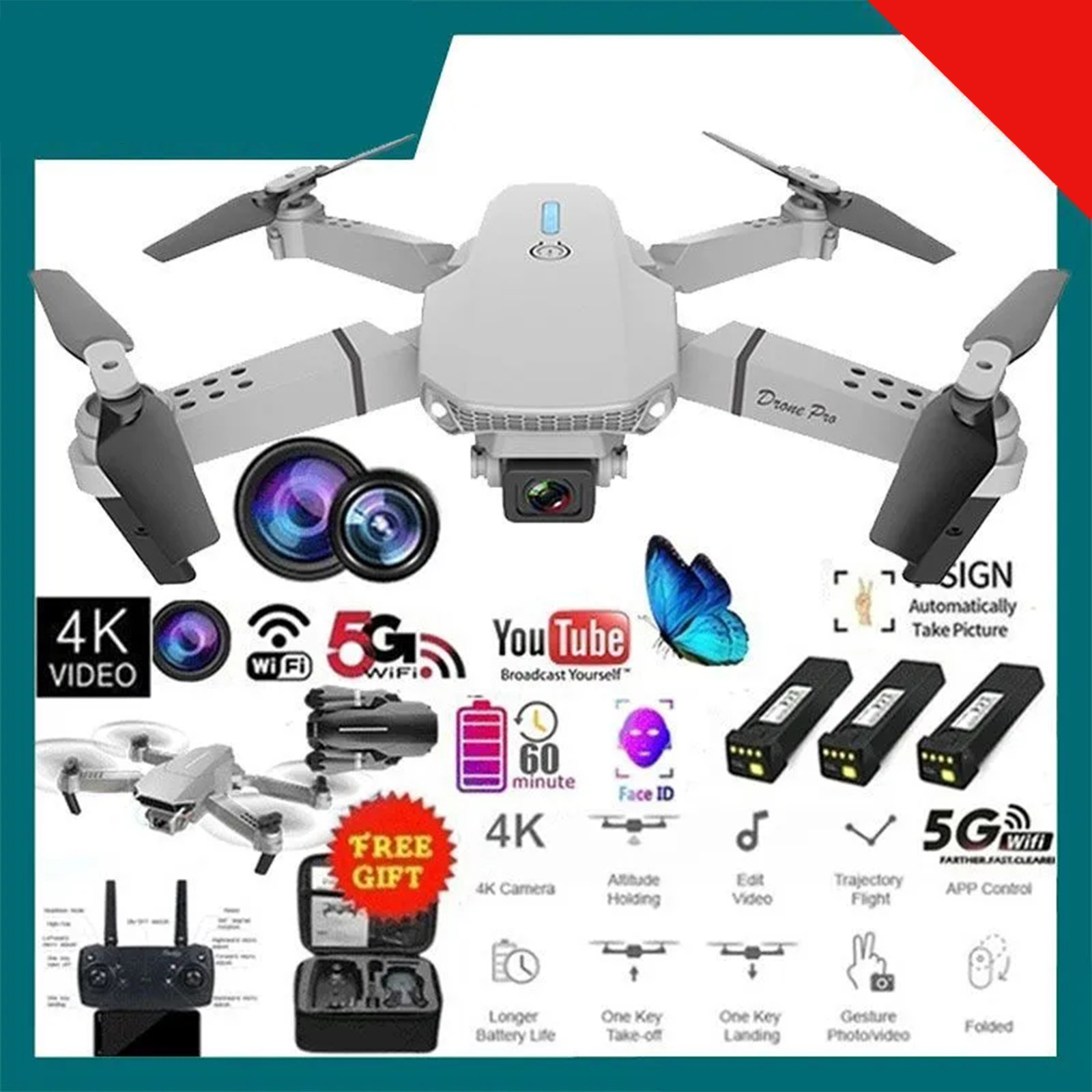 Drone with Camera Three Sided Obstacle Avoidance Drone, K3 Pressure Fixed Altitude High ...