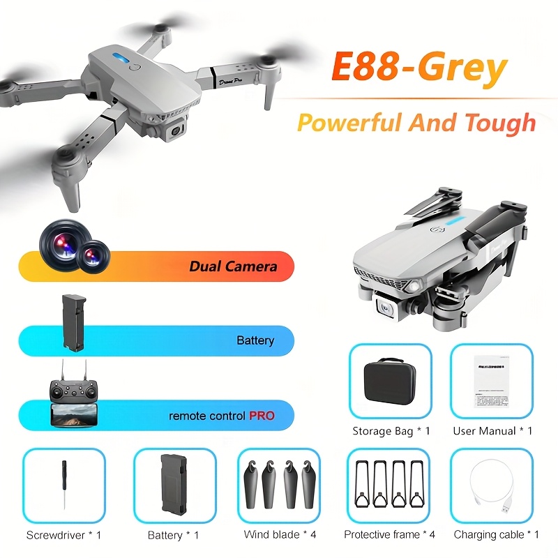 Drone With Dual Cameras, E99 RC Drone Toys, 2 Batteries, Optical Flow ...