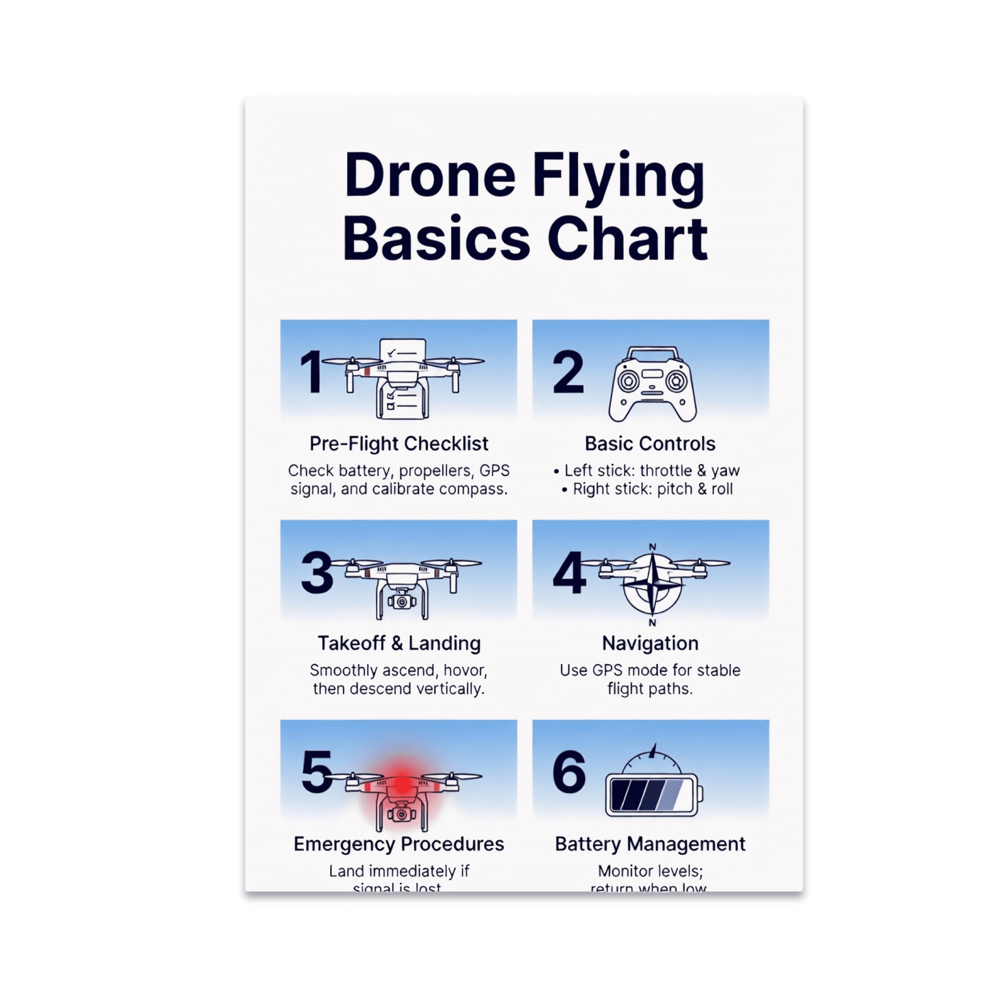 Drone Flying Basics Chart - Beginner Drone Pilot - 13x19 Poster Print ...