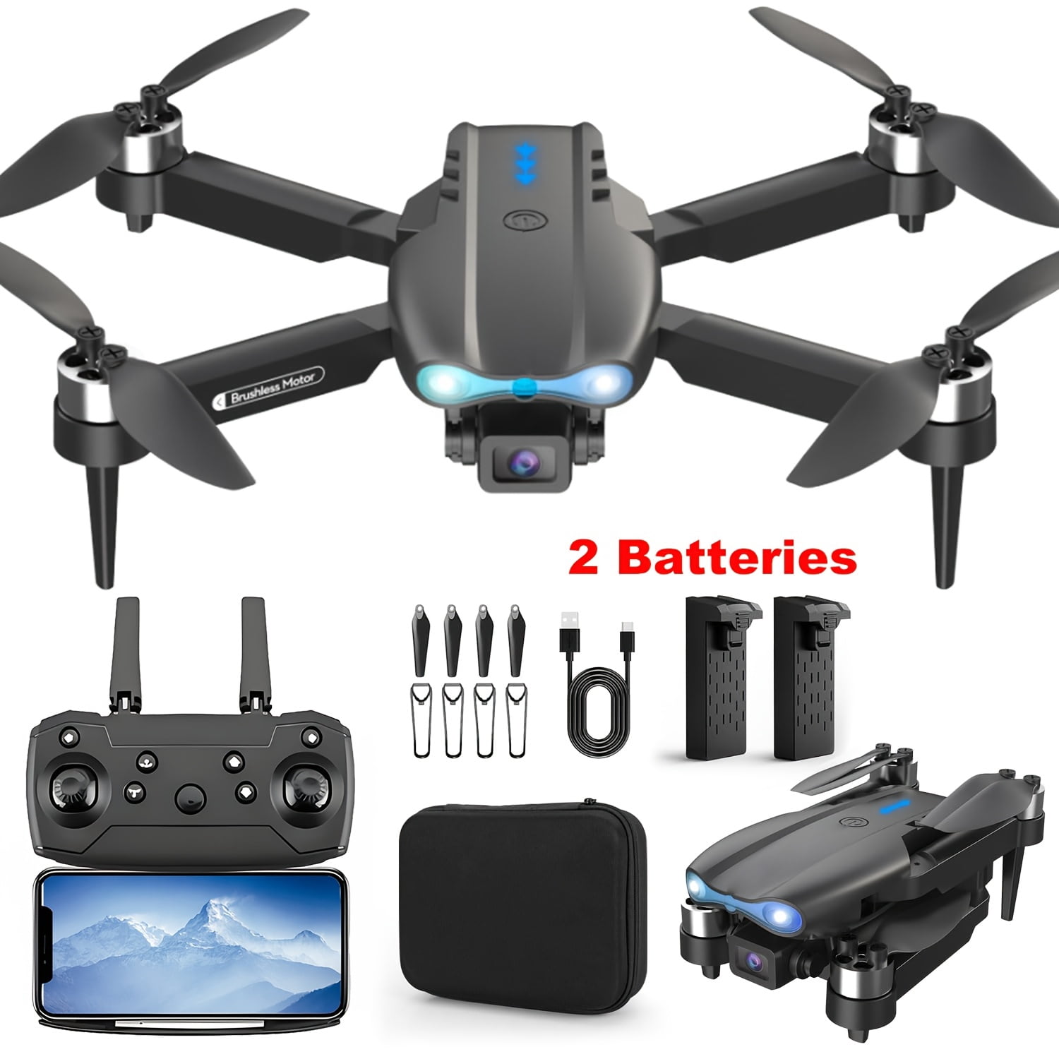 Drone HD Camera, HD Dual Folding RC Quadcopter Altitude Hold, Brushless ...