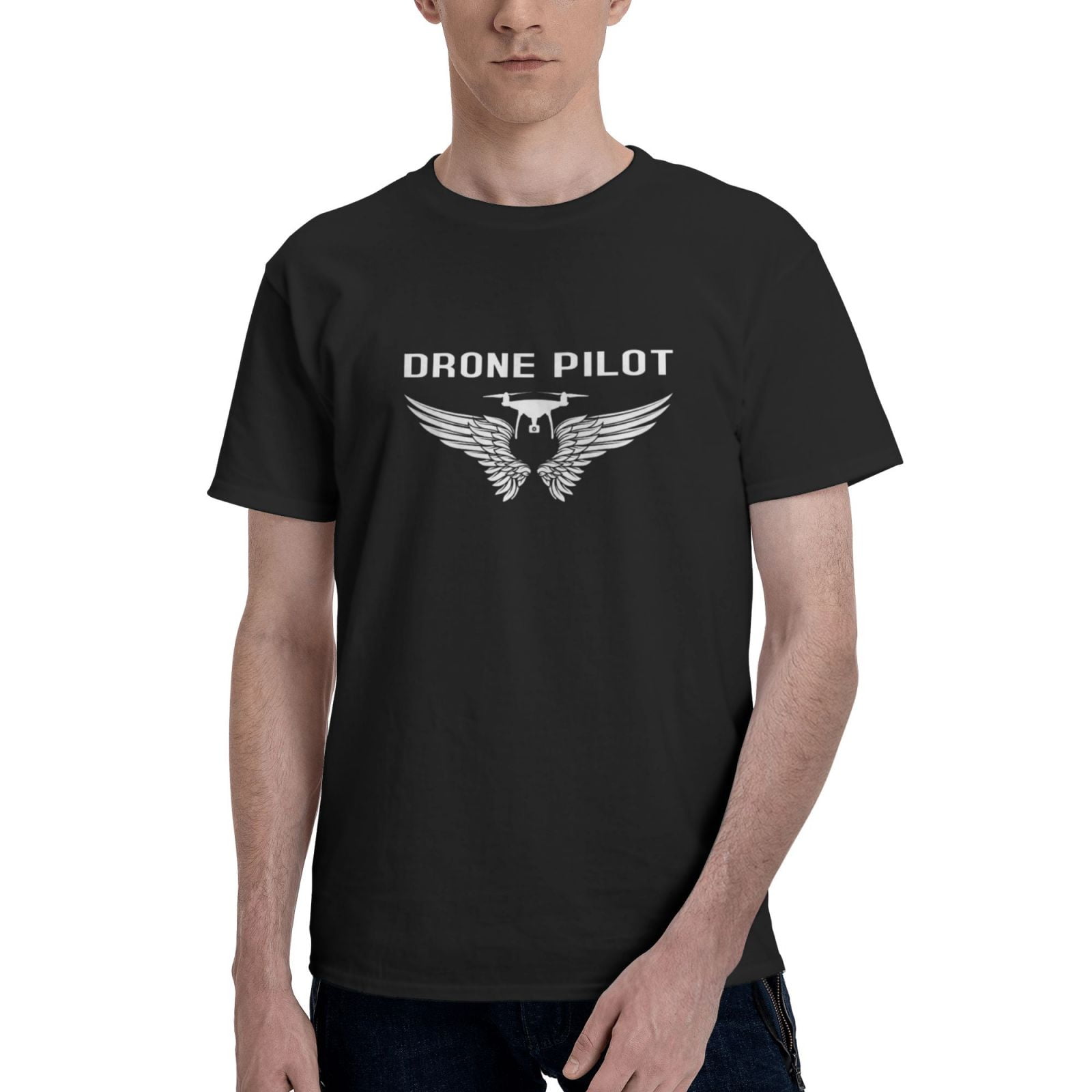 Drone Pilot Men'S T Shirt Cotton Graphic Short Sleeve Crew Neck Tee ...