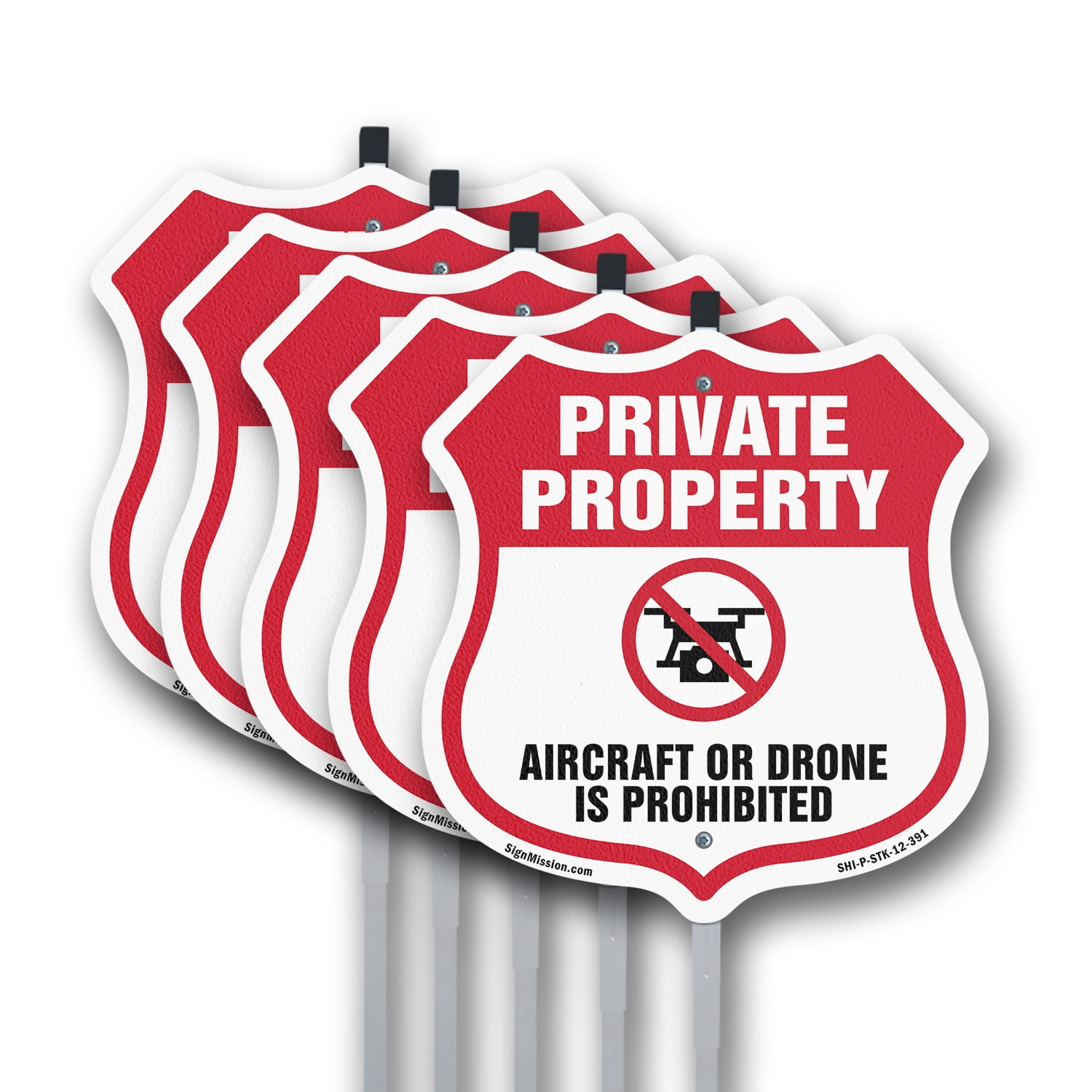 No Drone Shield Sign Aircraft Or Drone Is Prohibited (5 Pack) 12 inch X ...