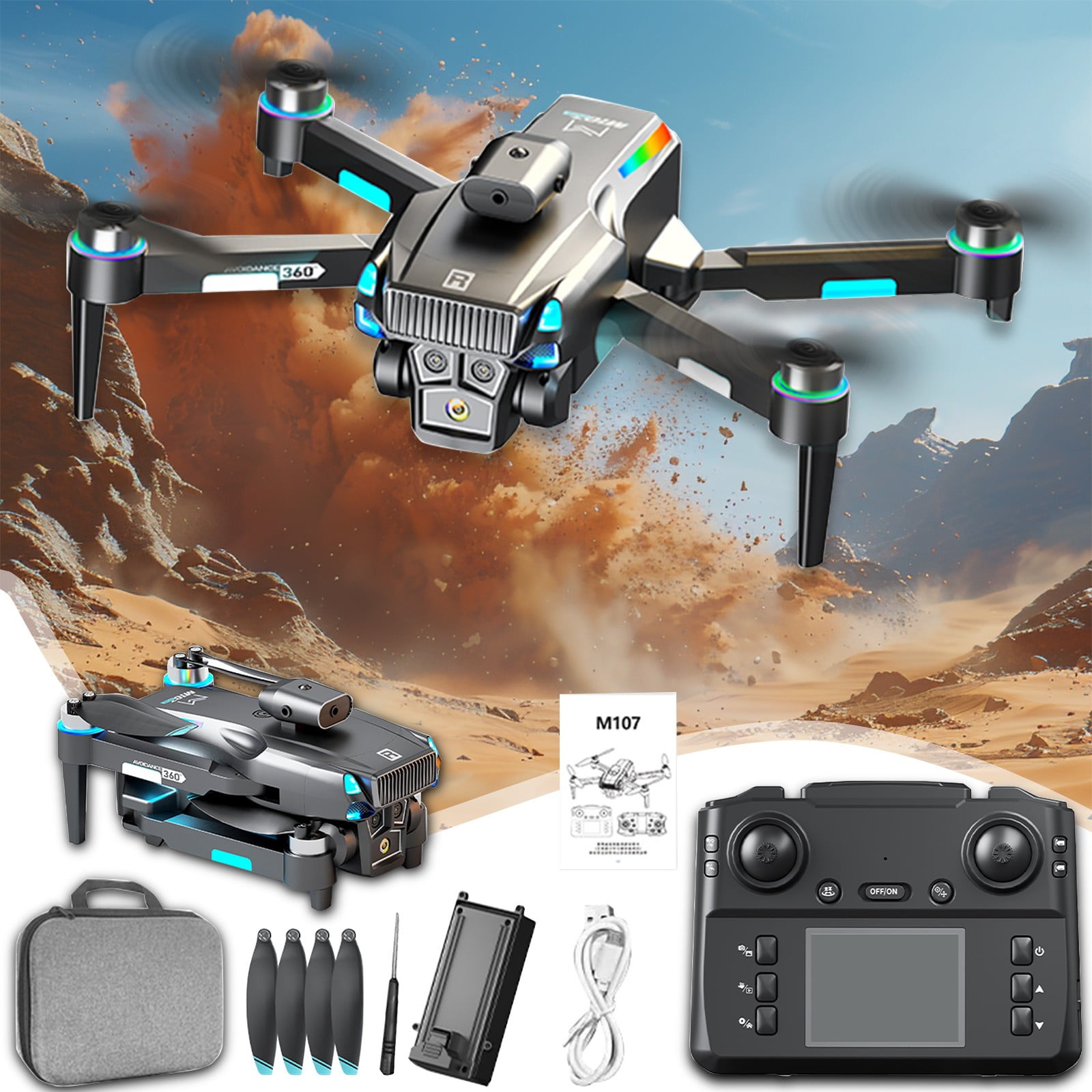 Drone With 1080P Screen Remote Control Brushless Motor And Cool Lights ...
