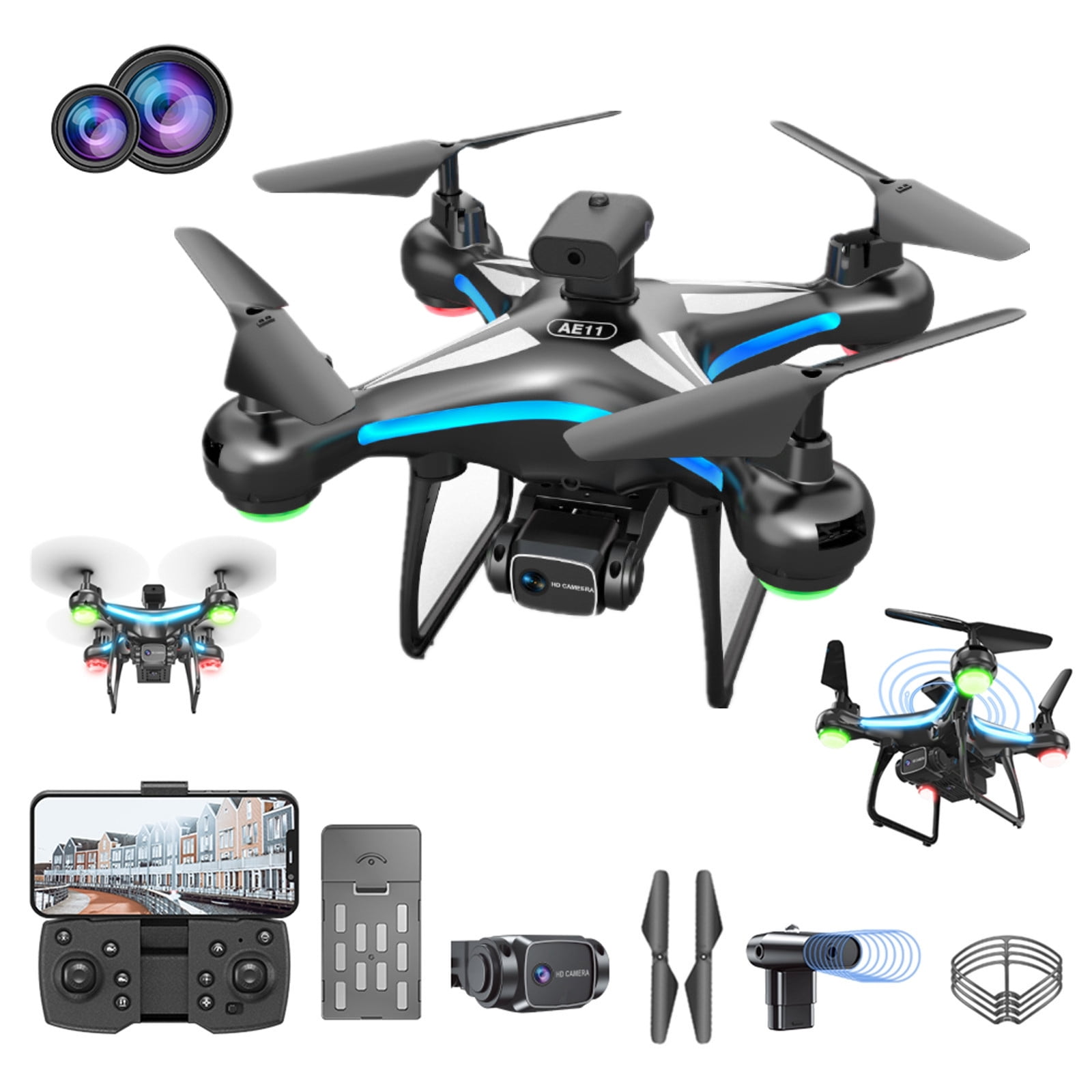 Drone With 4K Dual HD Fpv Camera Optical Localization Remote Control ...