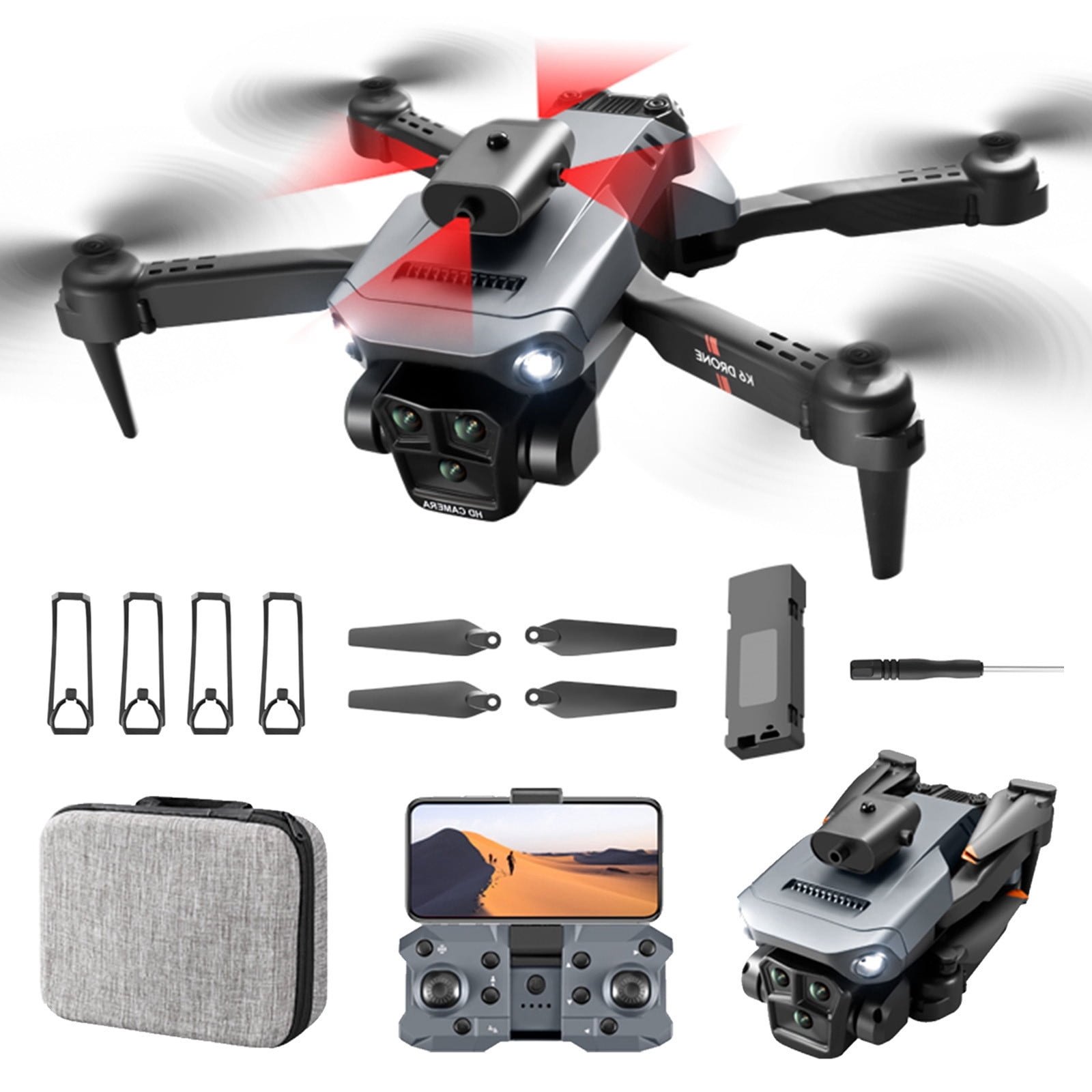 Drone With 4K HD Fpv Three Camera Remote Control Toys Gifts For Boys ...