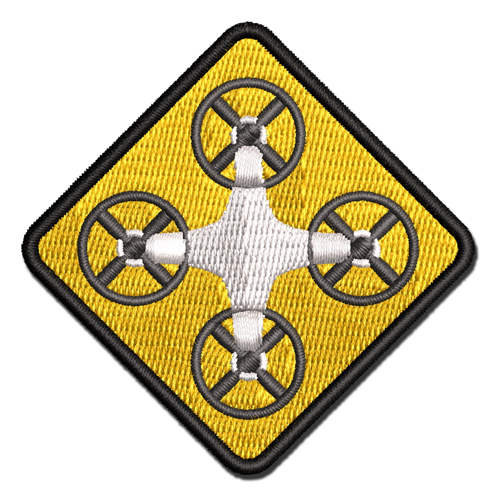 Drone on Yellow Diamond Applique Multi-Color Embroidered Iron-On Patch ...