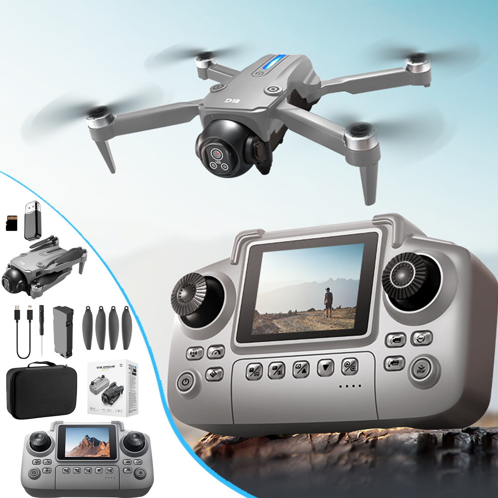 Drone with 150° ESC Dual Camera, 2.4G RC Quadcopte, One Click Takeoff ...