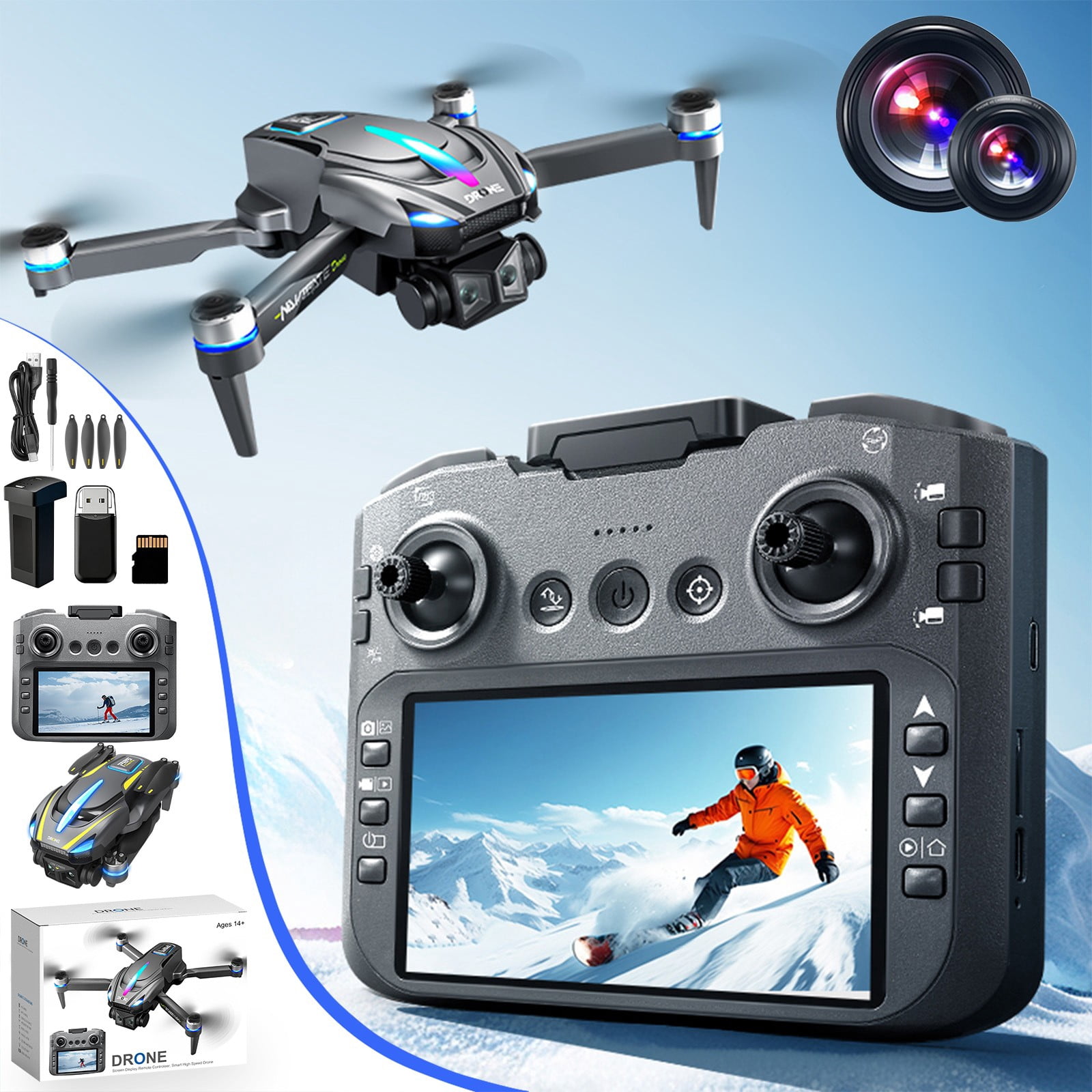 Drone with 4.3-Inch Screen Remote Control, Brushless Motor, Dual Camera ...
