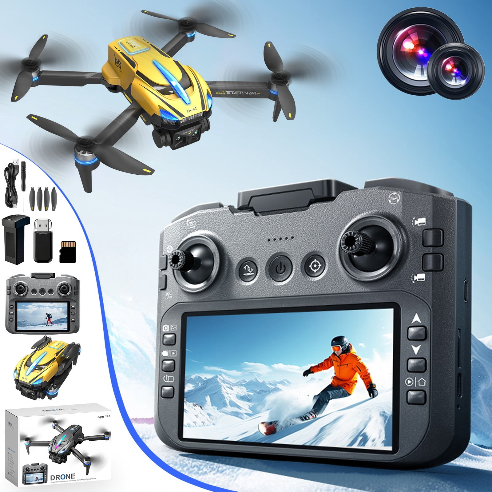 Drone with 4.3-Inch Screen Remote Control, Brushless Motor, Dual Camera ...