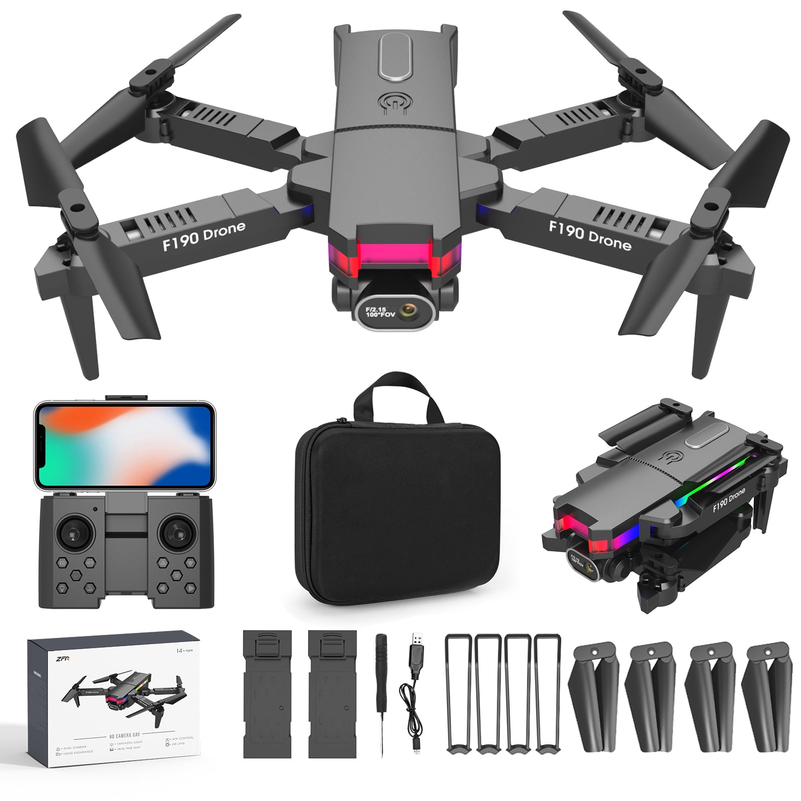 Drone with Dual 4K FPV Camera and Foldable Arms Portable Remote Control ...