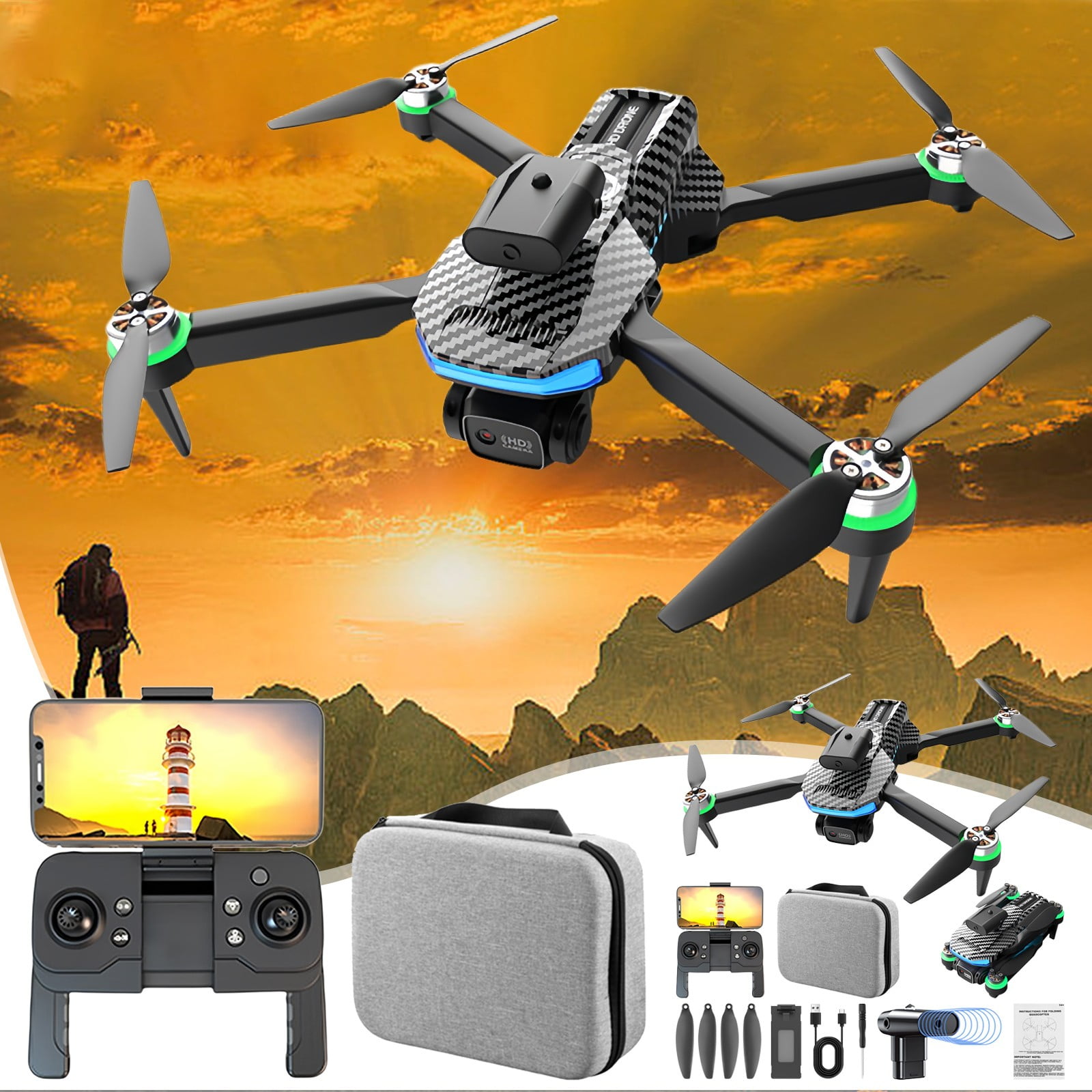 Drones for Adults Clearance, Brushless Motor Drones with 2 Cameras Wind ...